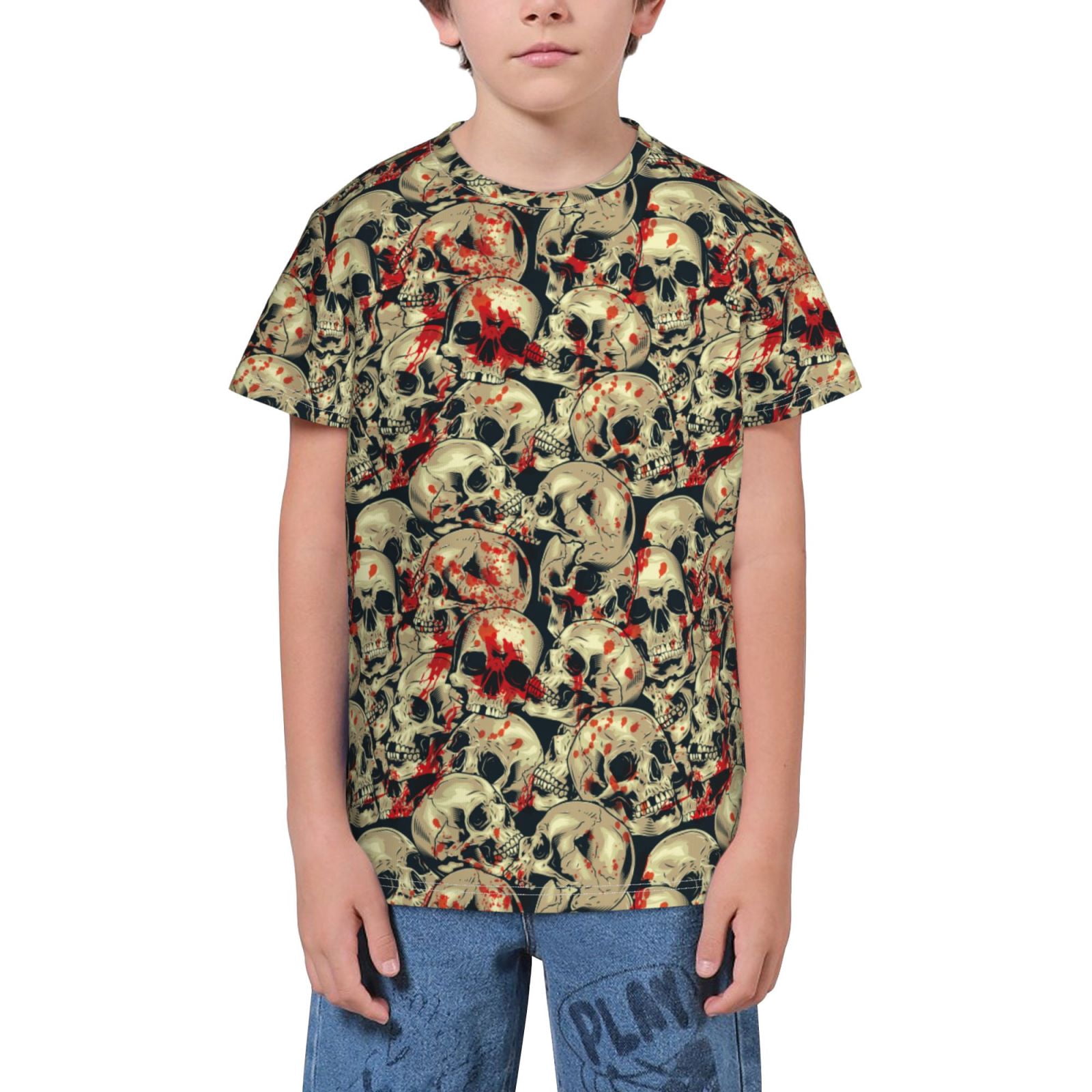 Fuzoiu Skulls1 Print Youth Short Sleeve T-Shirt,Youth Dry-Fit Active ...
