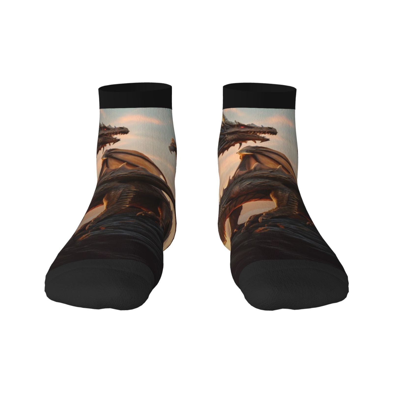 Fuzoiu Sky Sunset Bronze Dragon Print Adult Socks, Crew Moisture ...