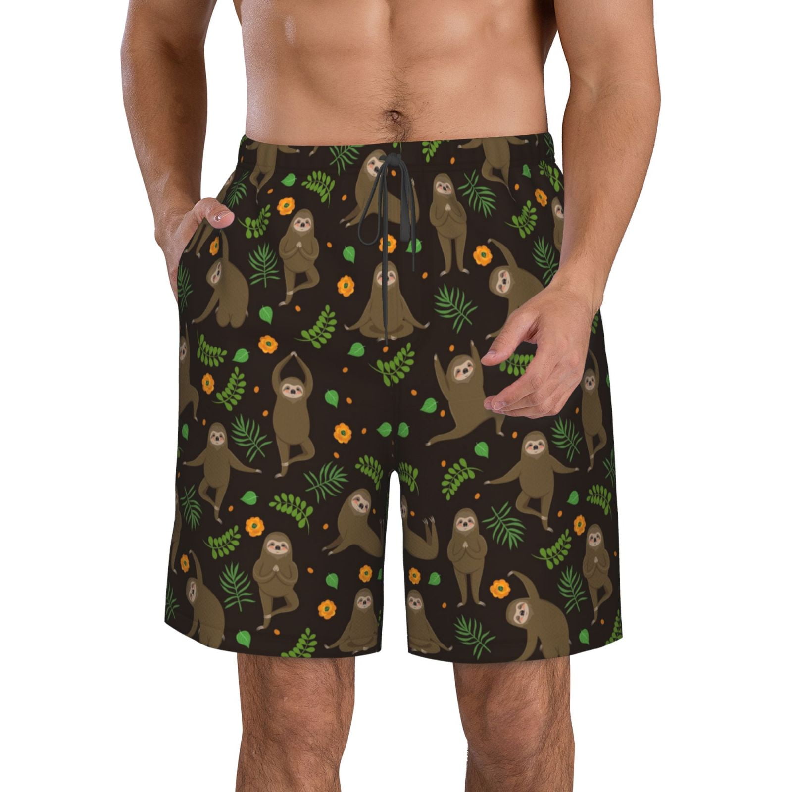 Fuzoiu Sloth Doing Yoga Print Men's Beach Shorts,Men's Swim Trunks ...