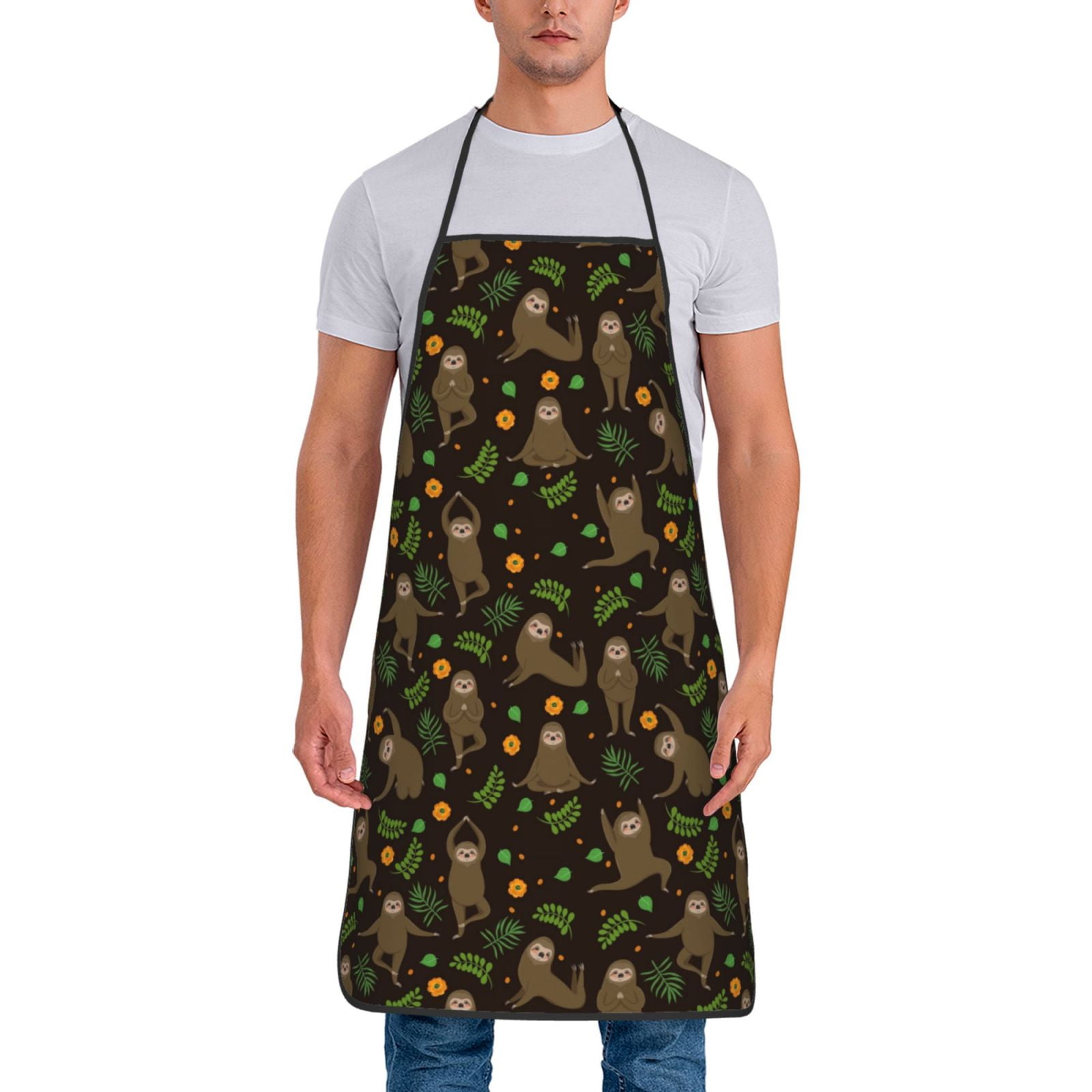 Fuzoiu Sloth Doing Yoga Print Waterproof Apron, Kitchen Apron for Women ...