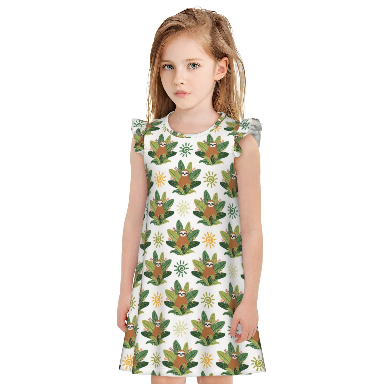 Fuzoiu Sloth Sitting Tropical Leaves Print Girls' Nightgowns Pajamas ...
