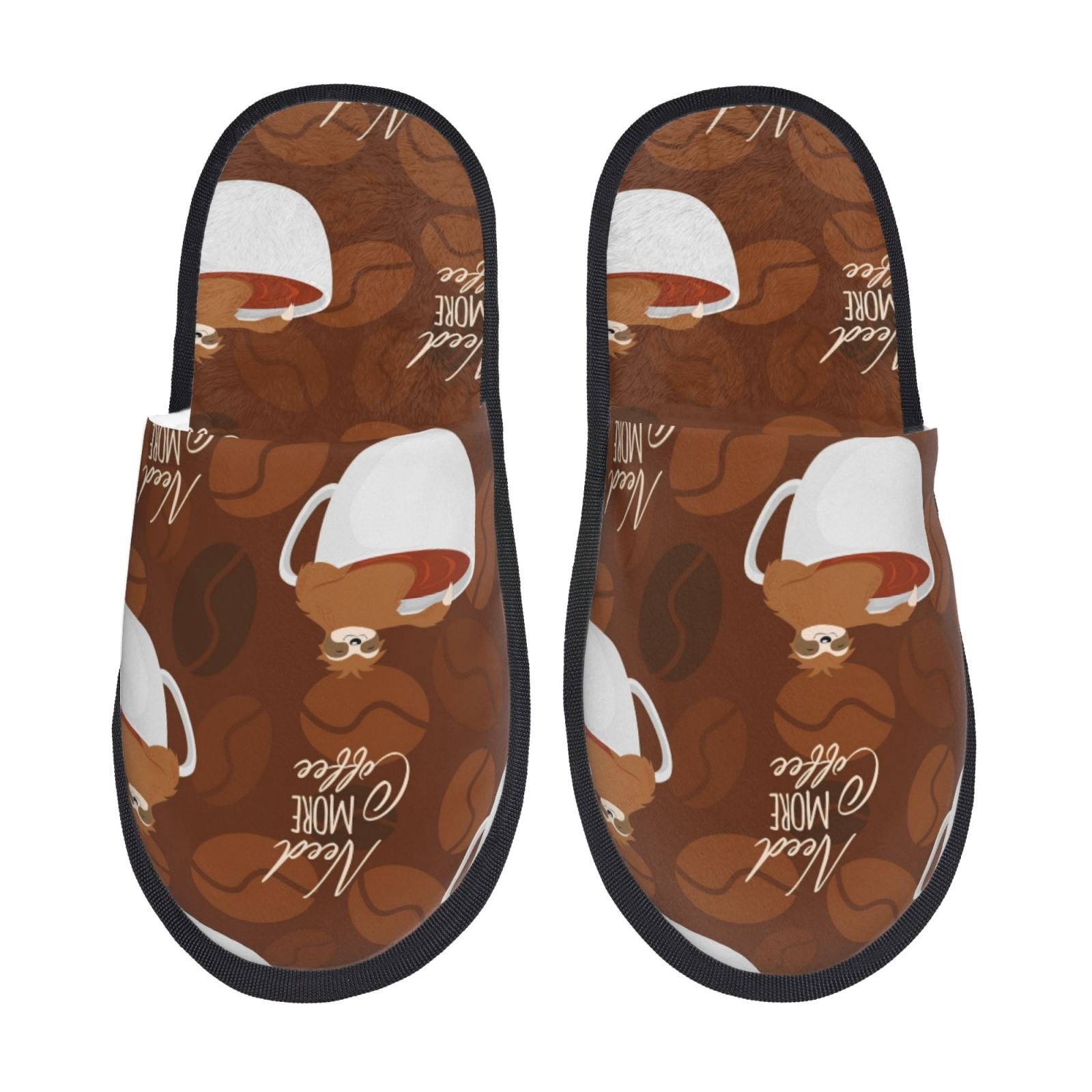 Fuzoiu Sloths Need More Coffee Print Unisex Furry Slippers,Plush Indoor ...