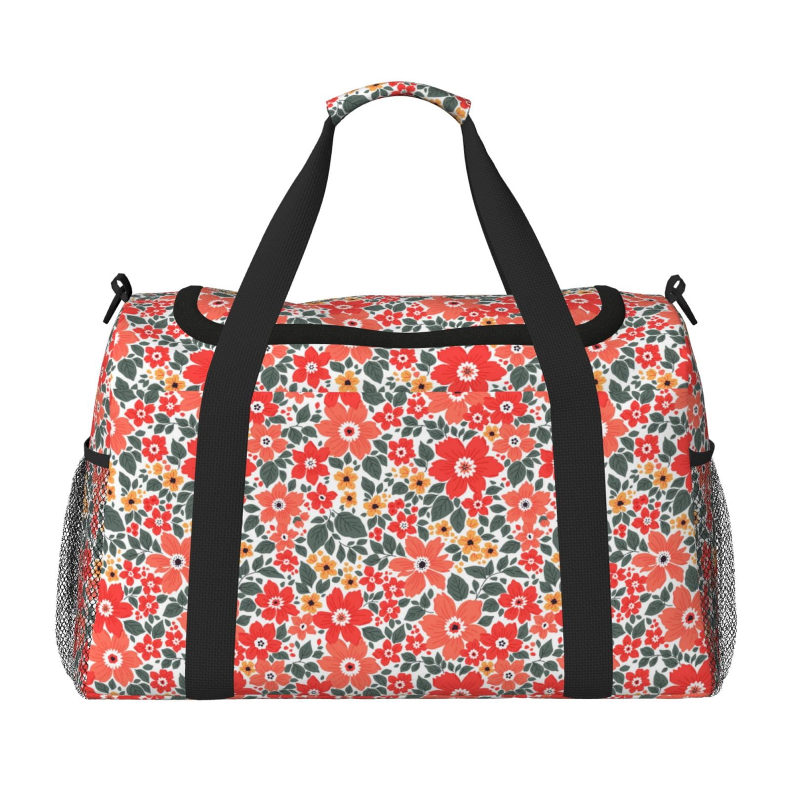 Fuzoiu Small Coral Red Flowers Print Travel Duffle Bag,Carry On Tote ...