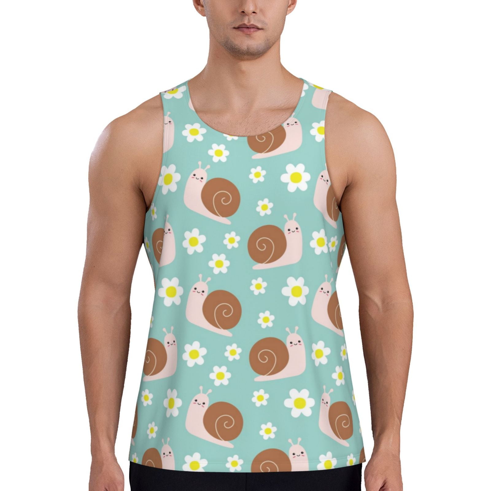 Fuzoiu Snail And Flower Print Men's Workout Tank Tops,Sleeveless Gym ...