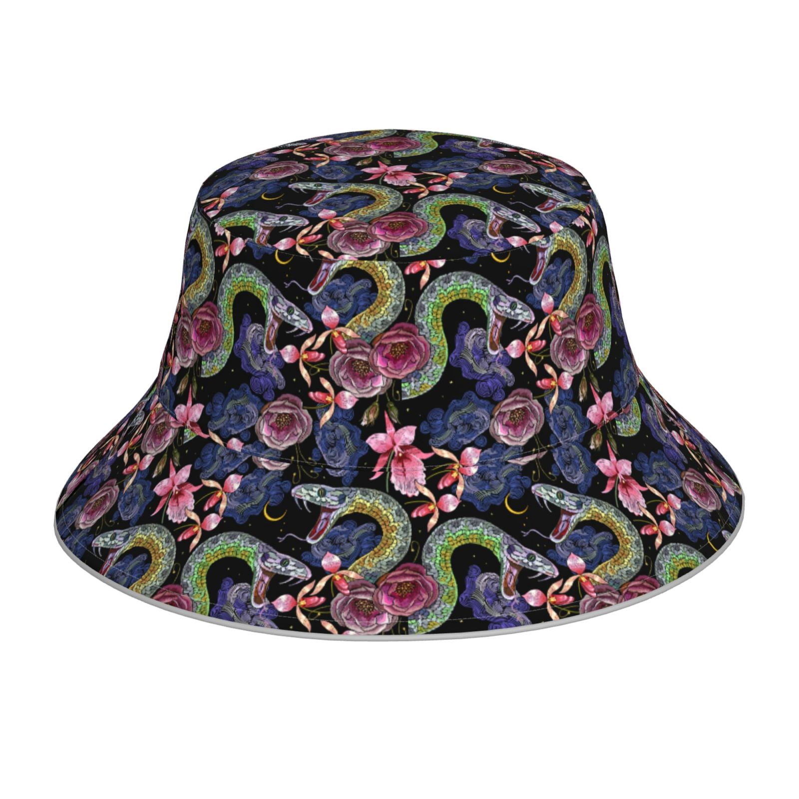 Fuzoiu Snake And Flower Print Reflective Bucket Hat,Outdoor Hat for Men ...