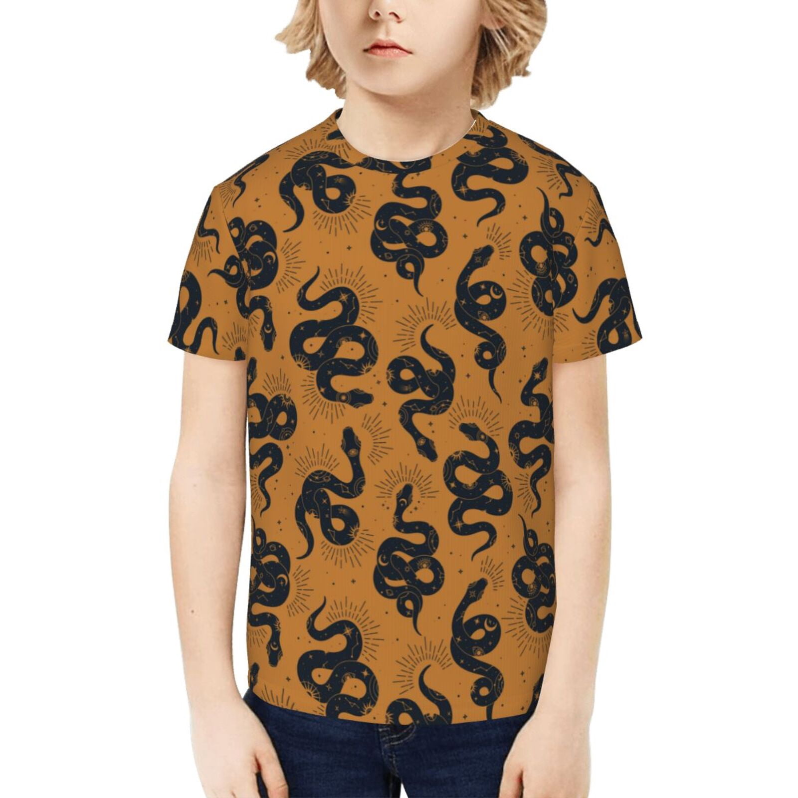 Fuzoiu Snake Print Boys' Casual T-Shirt,Crewneck Undershirts,Boys ...