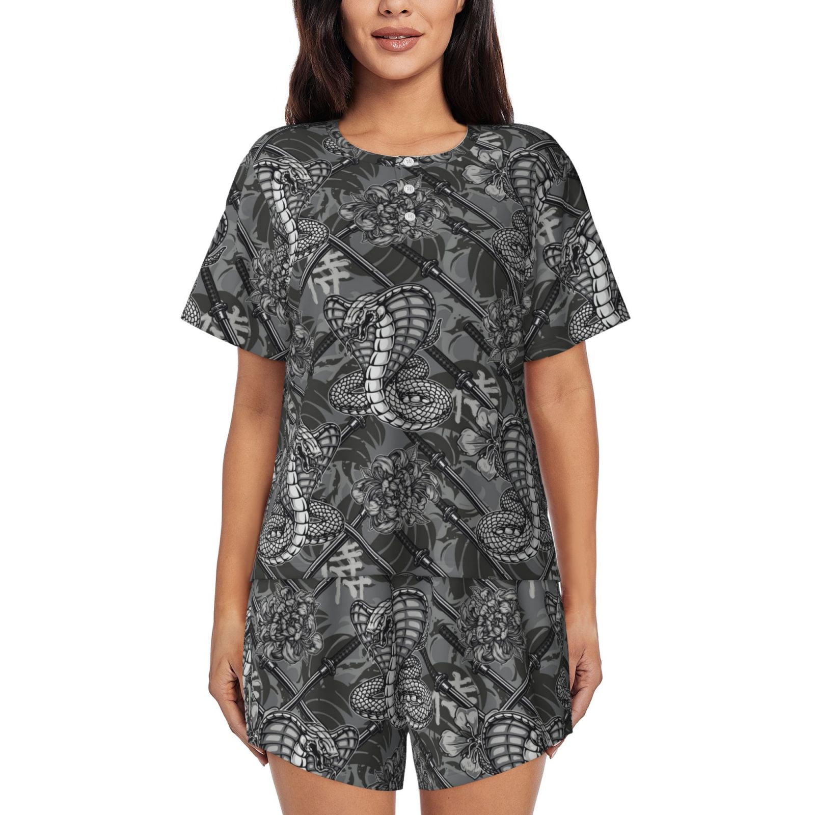 Fuzoiu Snake Print Women's Short-Sleeved Pajama Set,Lounge Sleepwear ...
