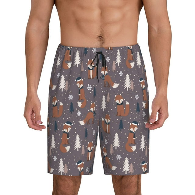 Fuzoiu Snowflake Fox Print Pajama Shorts for Men, Men's Pajama Bottoms ...