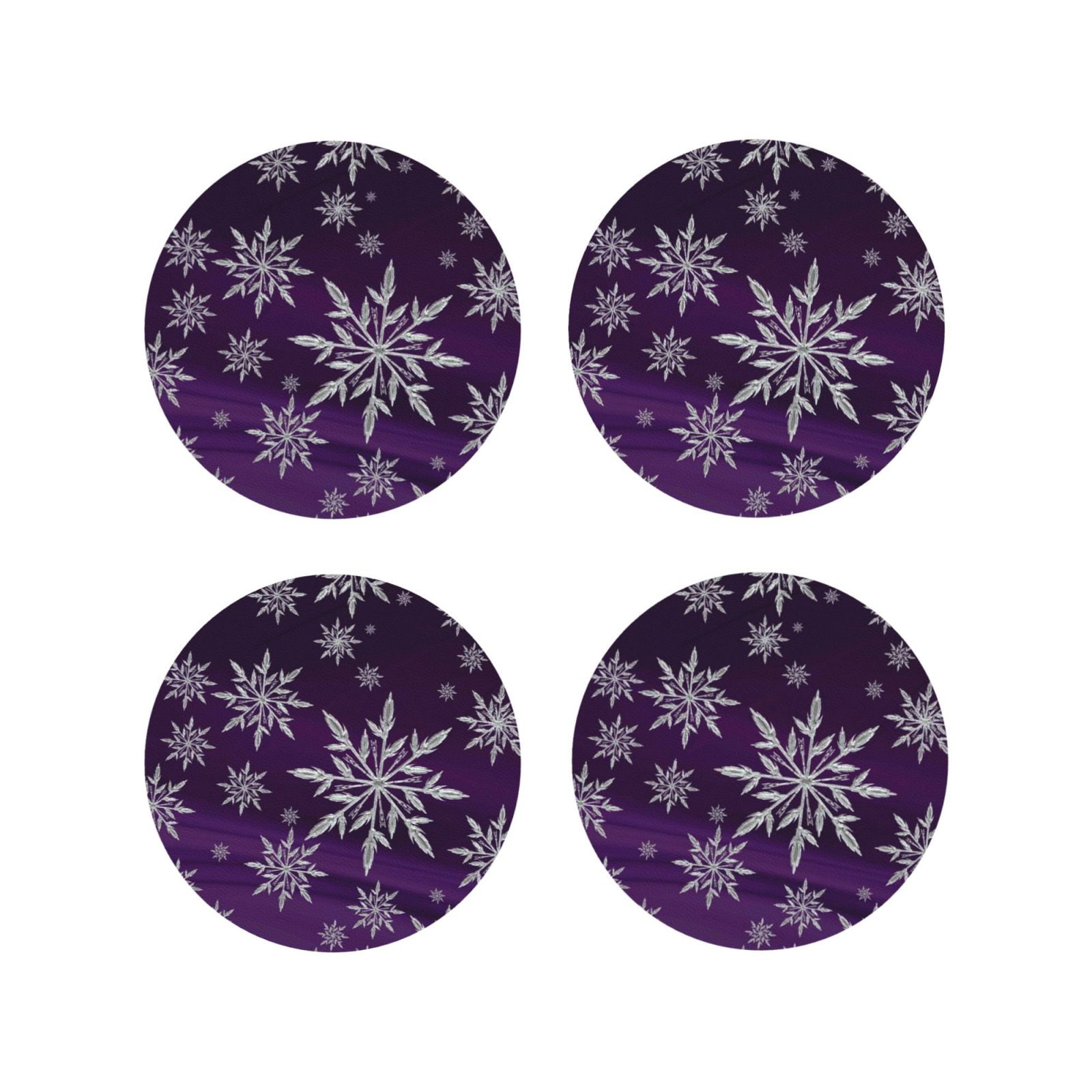 Fuzoiu Snowflake Gradient Purple Print Leather Coasters Set,Drink ...