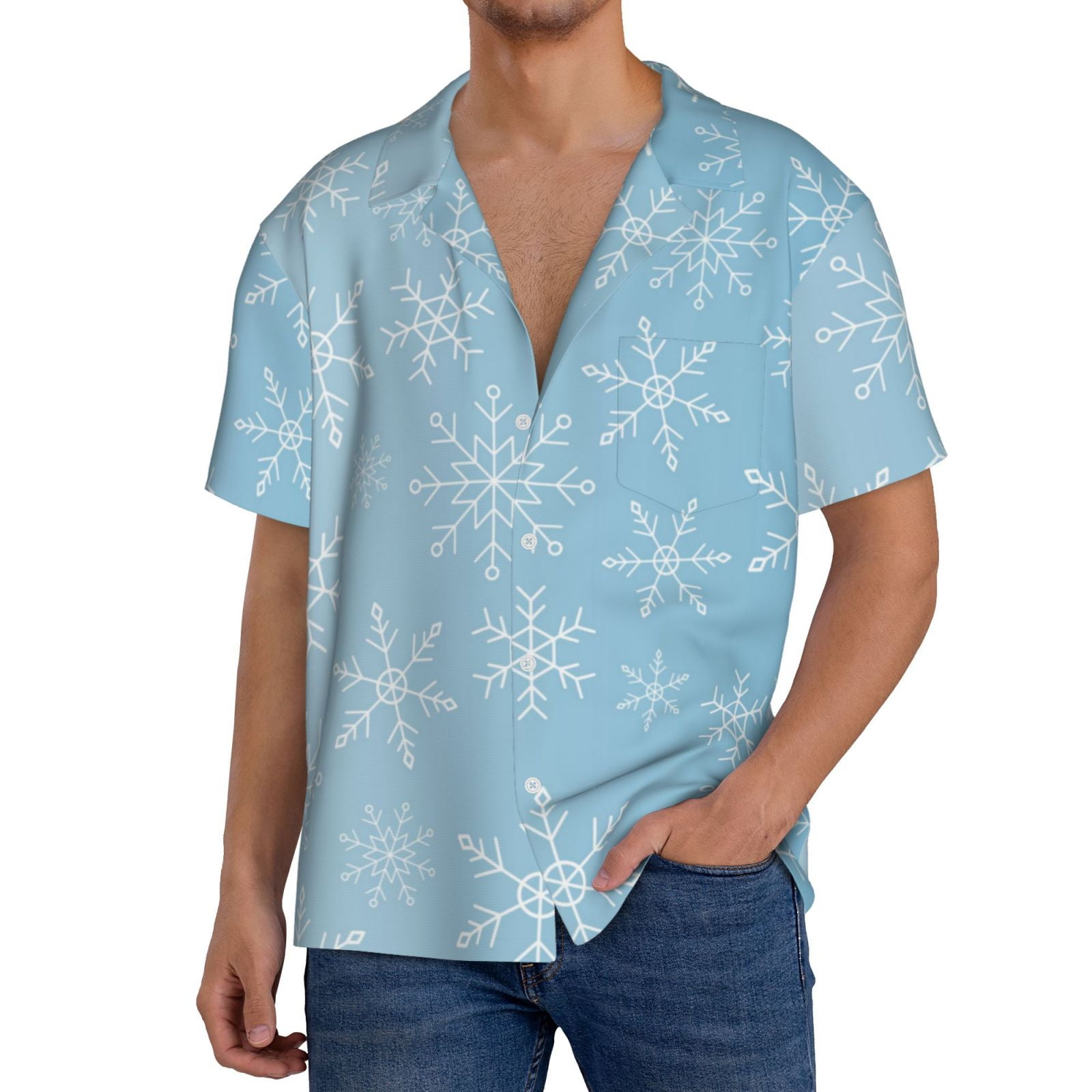 Fuzoiu Snowflake Snowing Print Men's Casual Short,Men's Short Sleeve ...