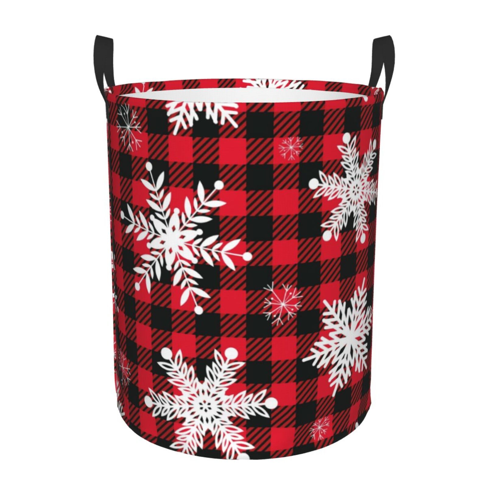 Fuzoiu Snowflakes On A Buffalo Plaid Print Circular Hamper,Laundry ...