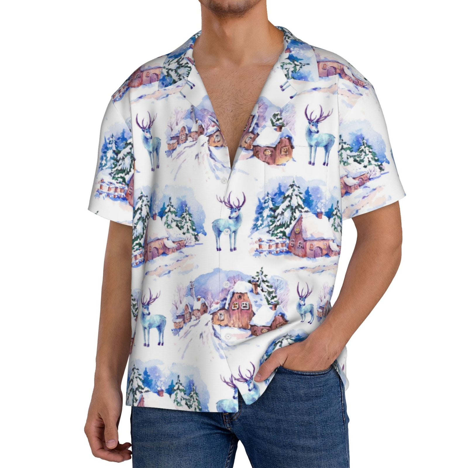 Fuzoiu Snowy Cottage Holiday Scene Print Men's Casual Short,Men's Short ...