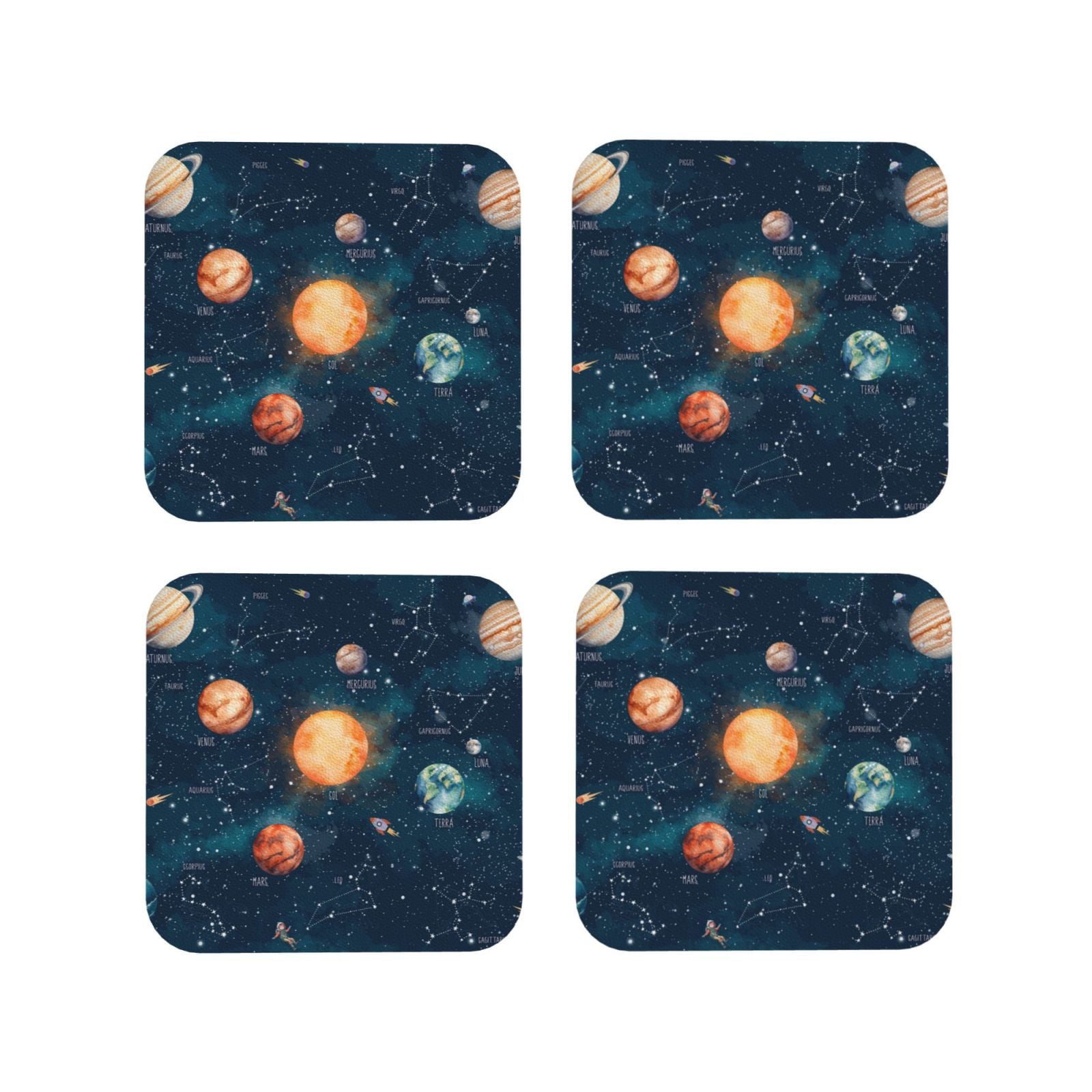 Fuzoiu Solar System And Planets Print Leather Coasters Set,Drink ...