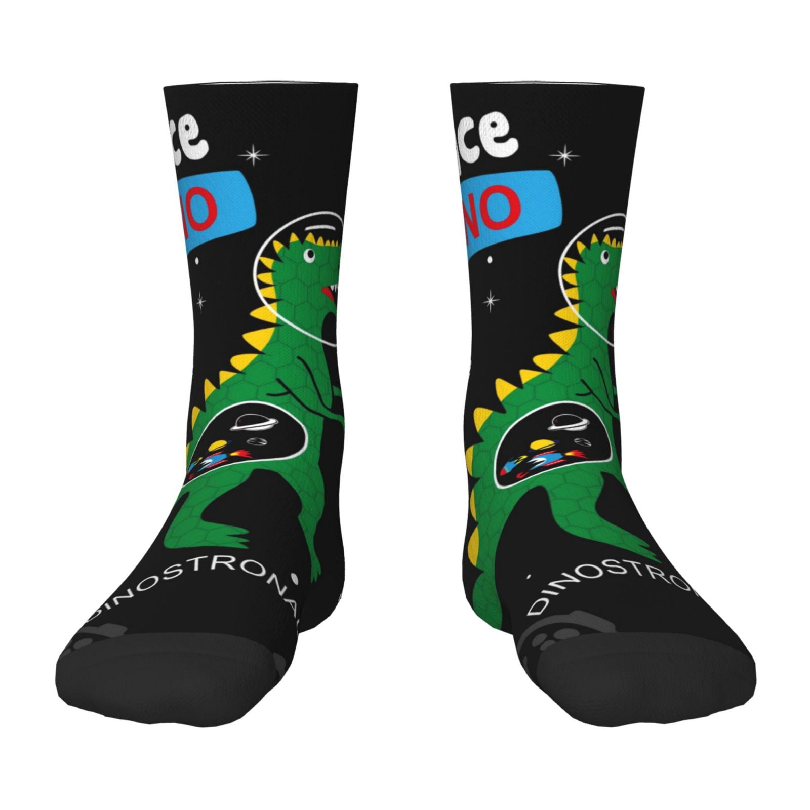 Fuzoiu Space Dino Cartoon Black Print Kids Socks For Boys Girls,Grip ...