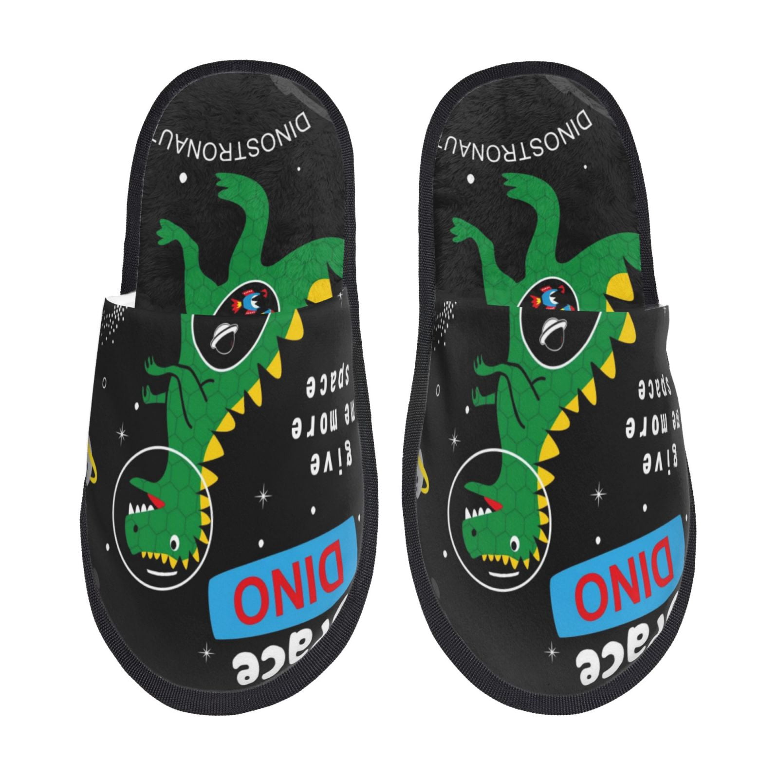 Fuzoiu Space Dino Cartoon Black Print Unisex Furry Slippers,Plush ...