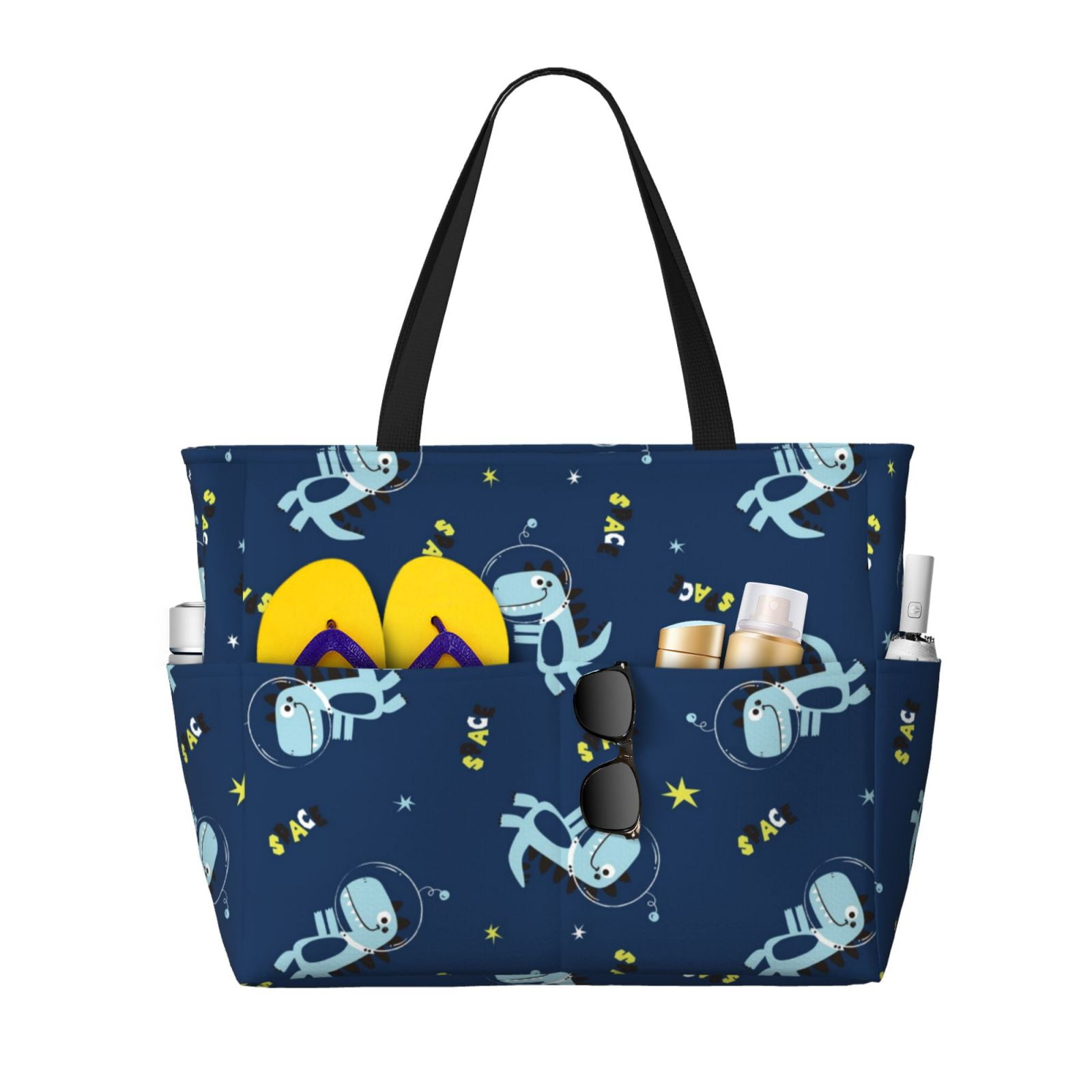 Fuzoiu Space Dinosaur Print Waterproof Beach Tote Bag for Women Girls ...