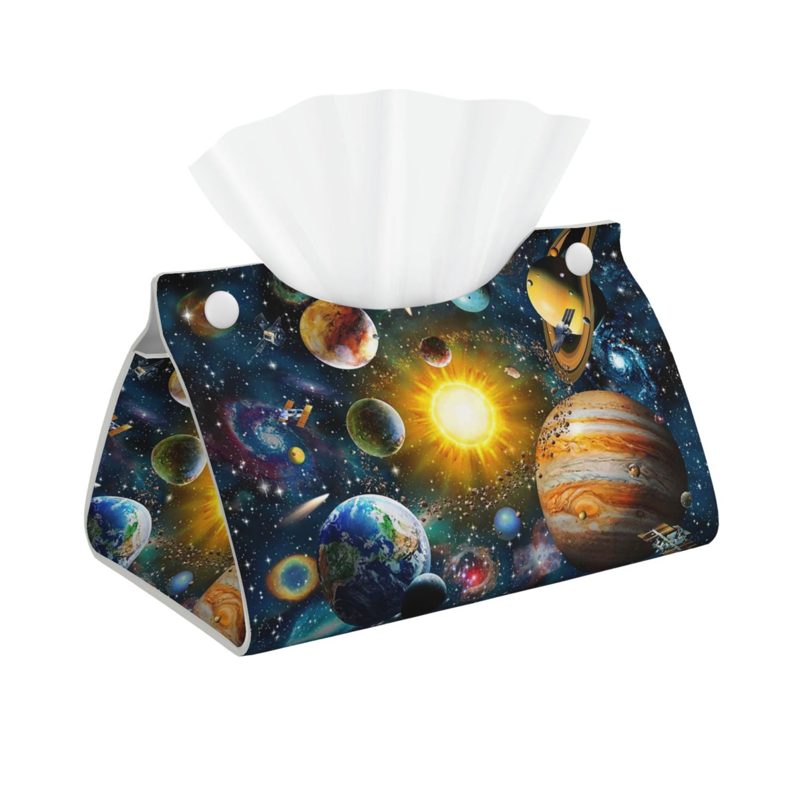 Fuzoiu Space Planet Print Tissue Box Cover, PU Leather Tissue Holder ...