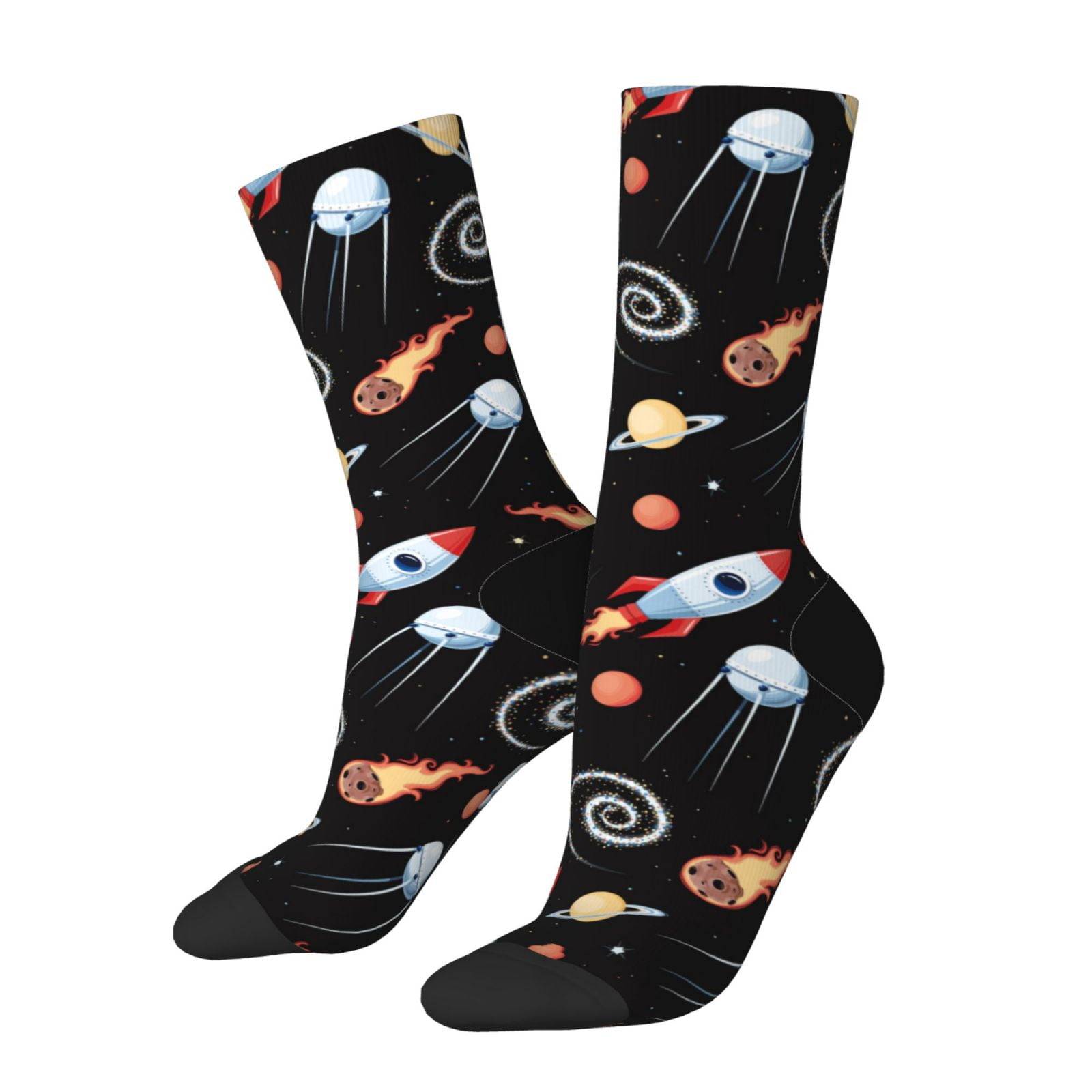 Fuzoiu Space Rocket Print Athletic Crew Socks for Men & Women,Casual ...