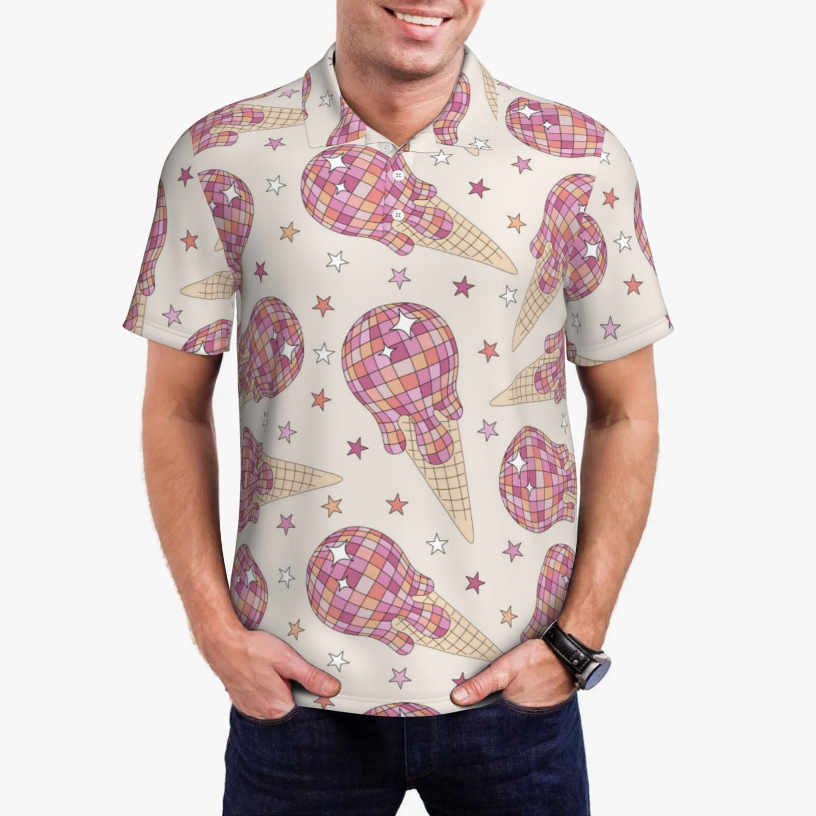 Fuzoiu Sparkling Ice Cream Print Men's Polo Shirts Short Sleeve,Golf ...