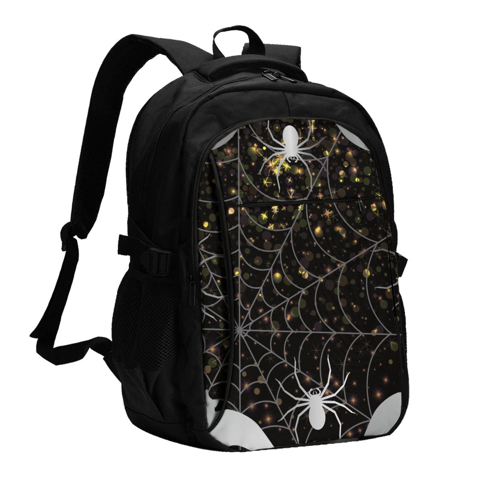 Fuzoiu Spiderweb Bats And A Spider Print USB Backpack with Charging ...