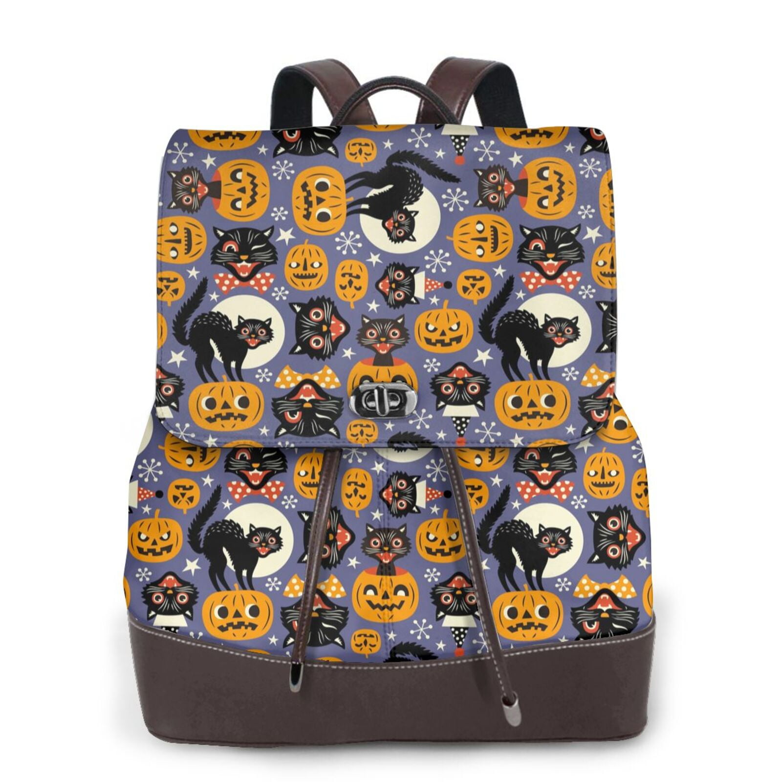 Fuzoiu Spooky Cats And Halloween Pumpkins Print Women's Leather ...