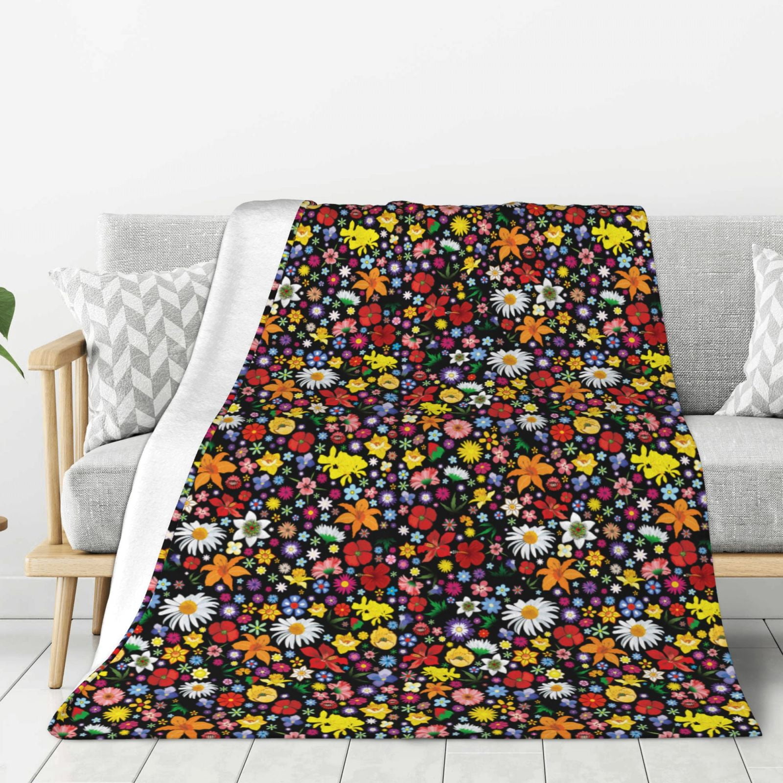 Fuzoiu Spring And Summer Flowers Print Flannel Throw Blanket,Light ...