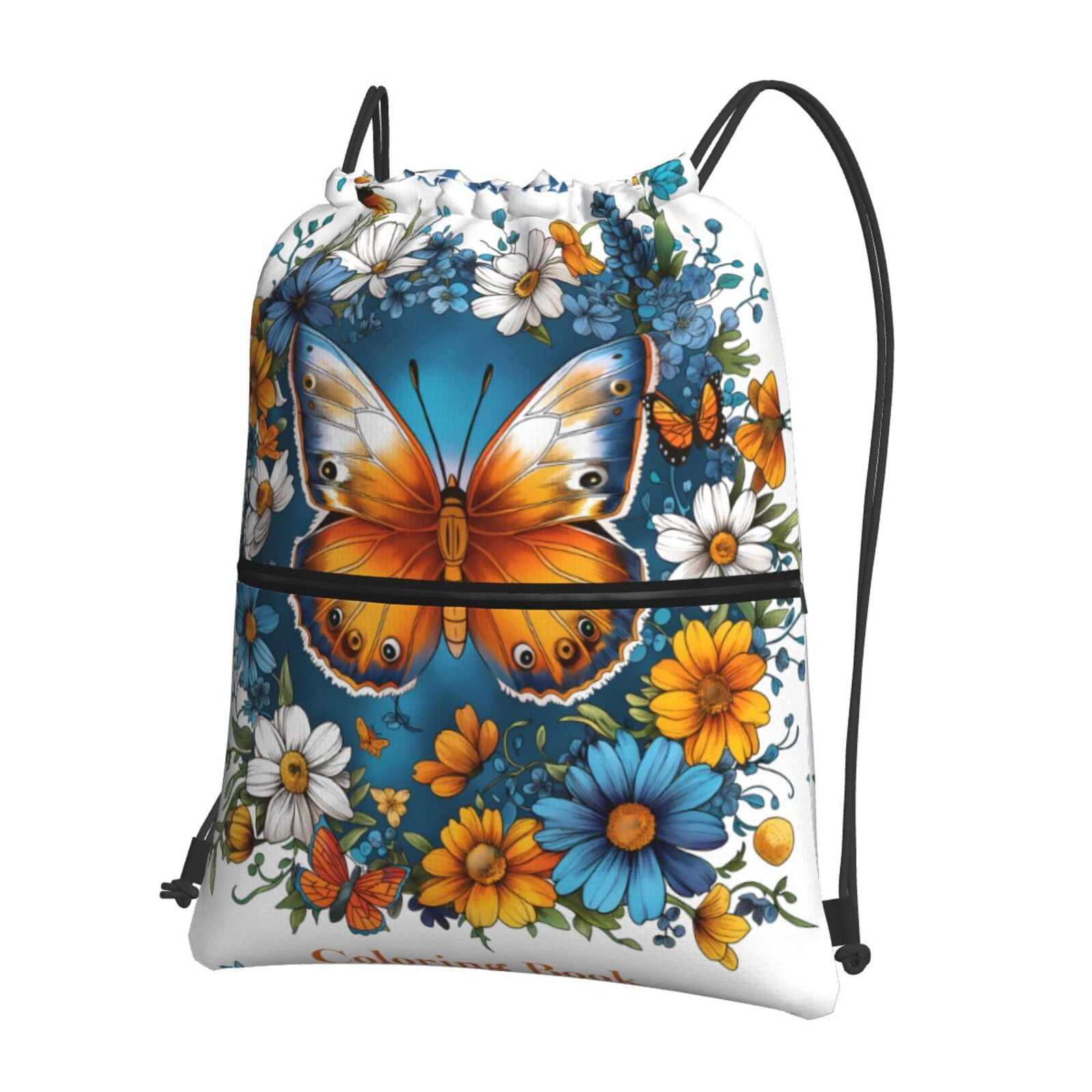 Fuzoiu Spring Butterfly Flowers Print Drawstring Backpack Water ...