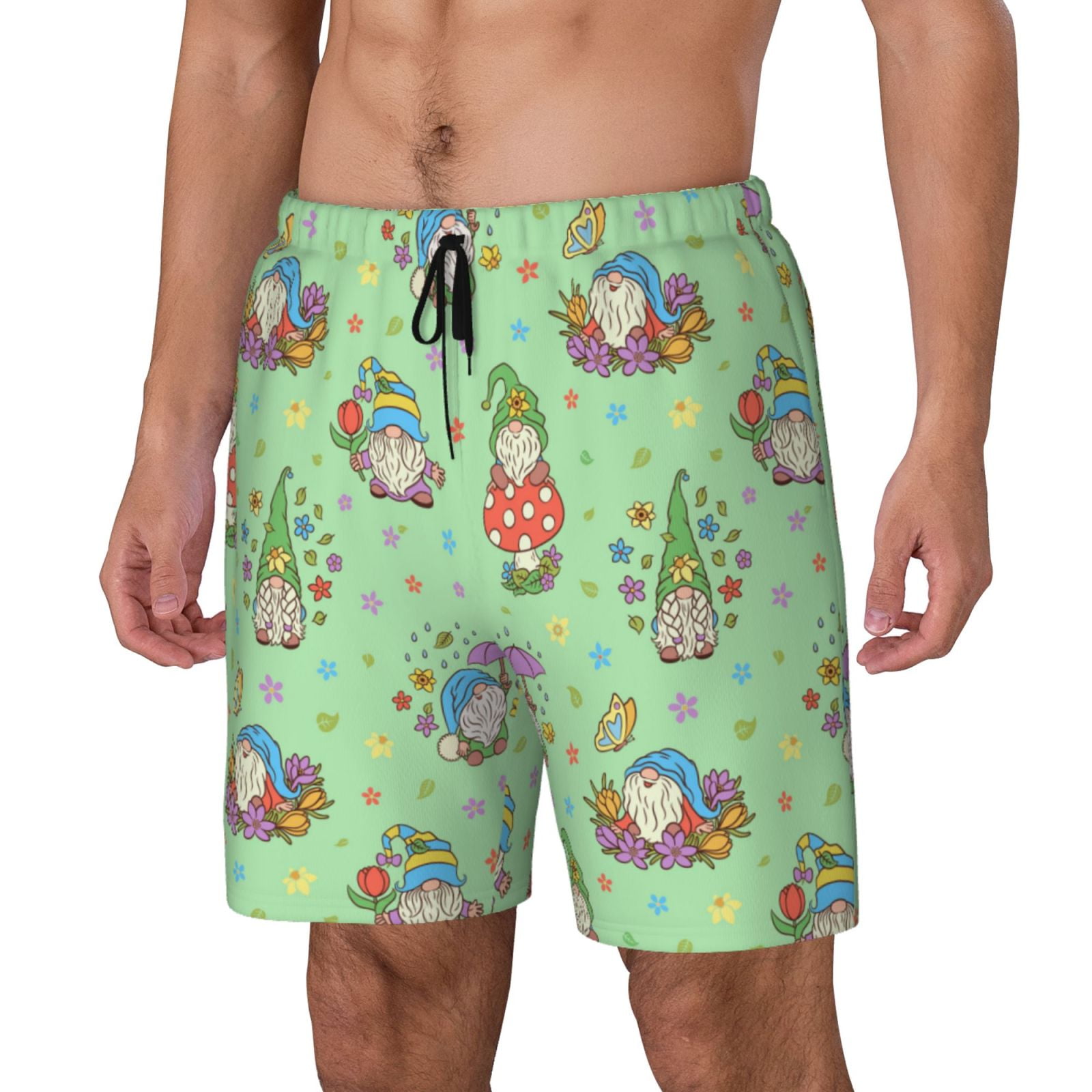 Fuzoiu Spring Gnome Print Men's Swim Shorts,Quick-Dry Double-Layer Swim ...