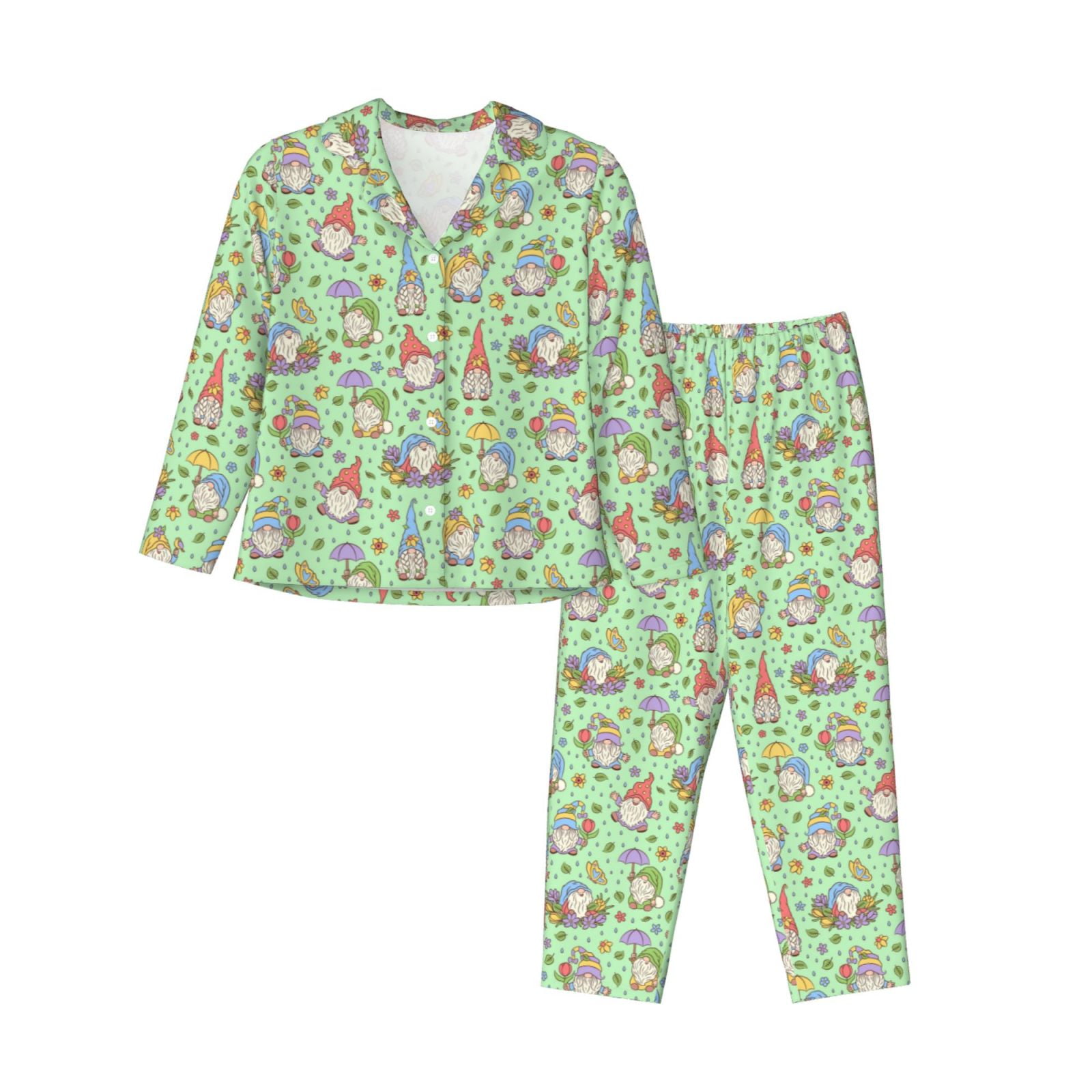 Fuzoiu Spring Gnomes Print Women's Long-Sleeved Pajama,Lounge Button ...