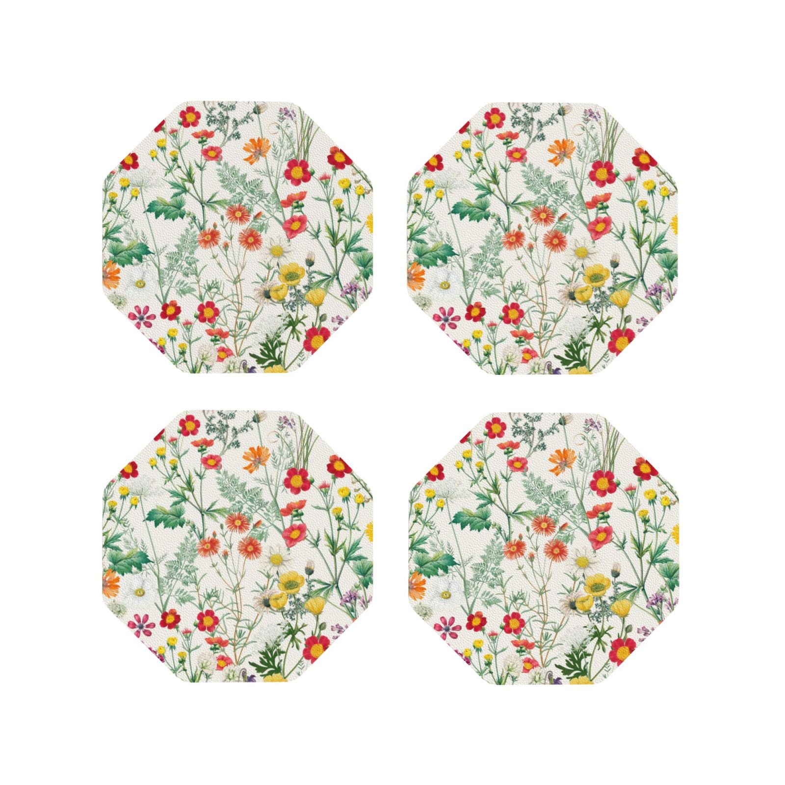 Fuzoiu Spring floral Print Leather Coasters Set,Drink Coasters Set of 4 ...