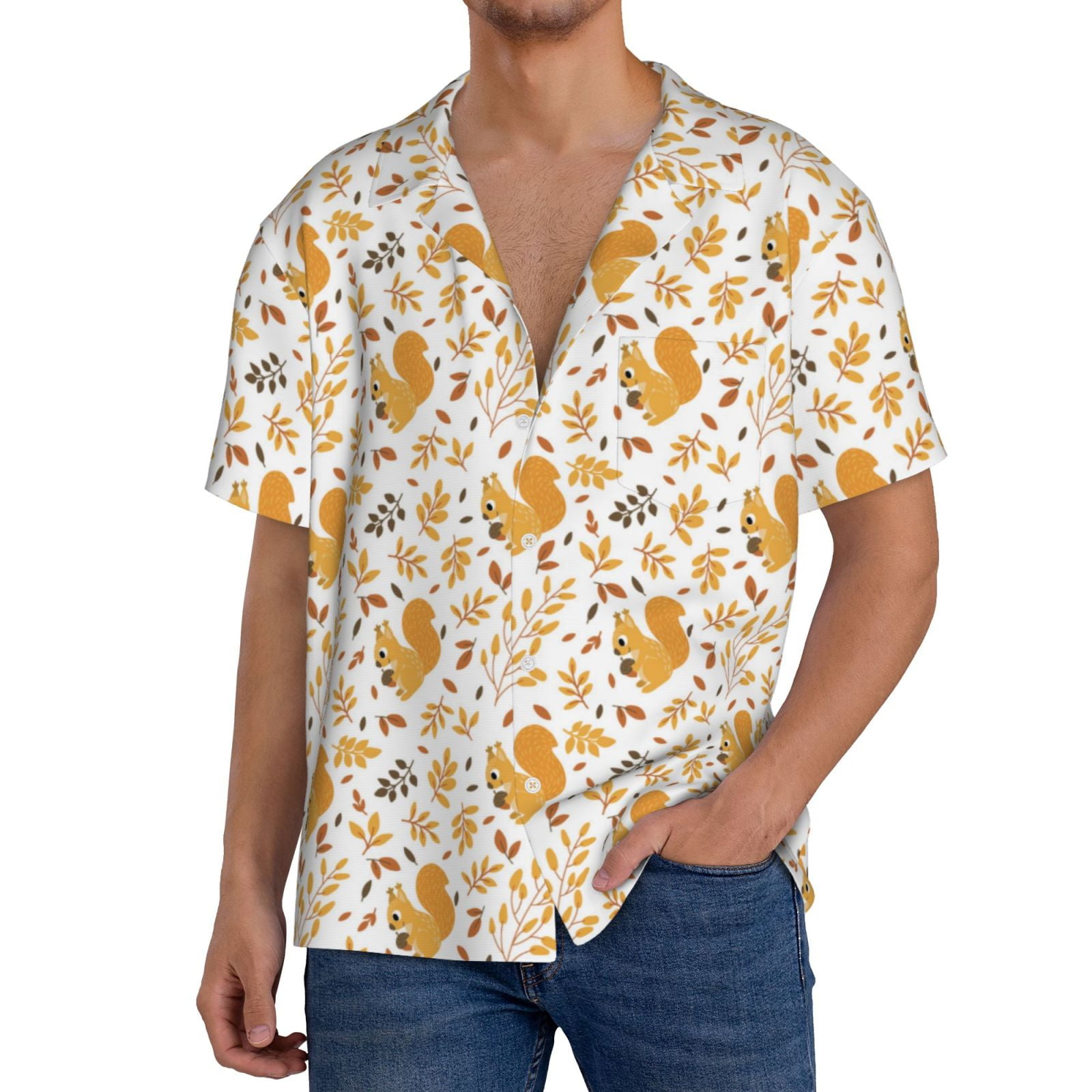 Fuzoiu Squirrel And Leaves Print Men's Casual Short,Men's Short Sleeve ...