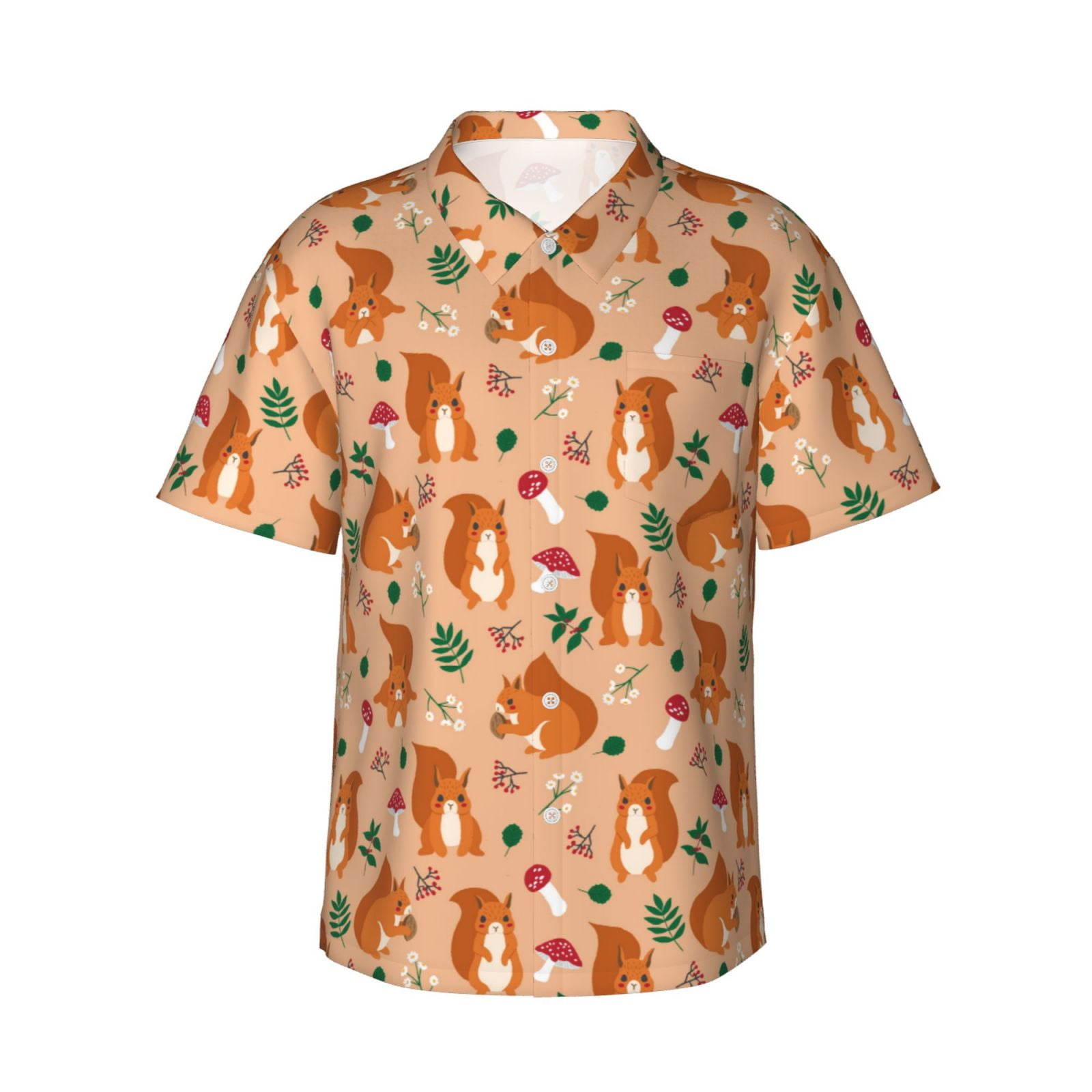 Fuzoiu Squirrel And Mushroom Print Hawaiian Shirt For Men Summer Beach
