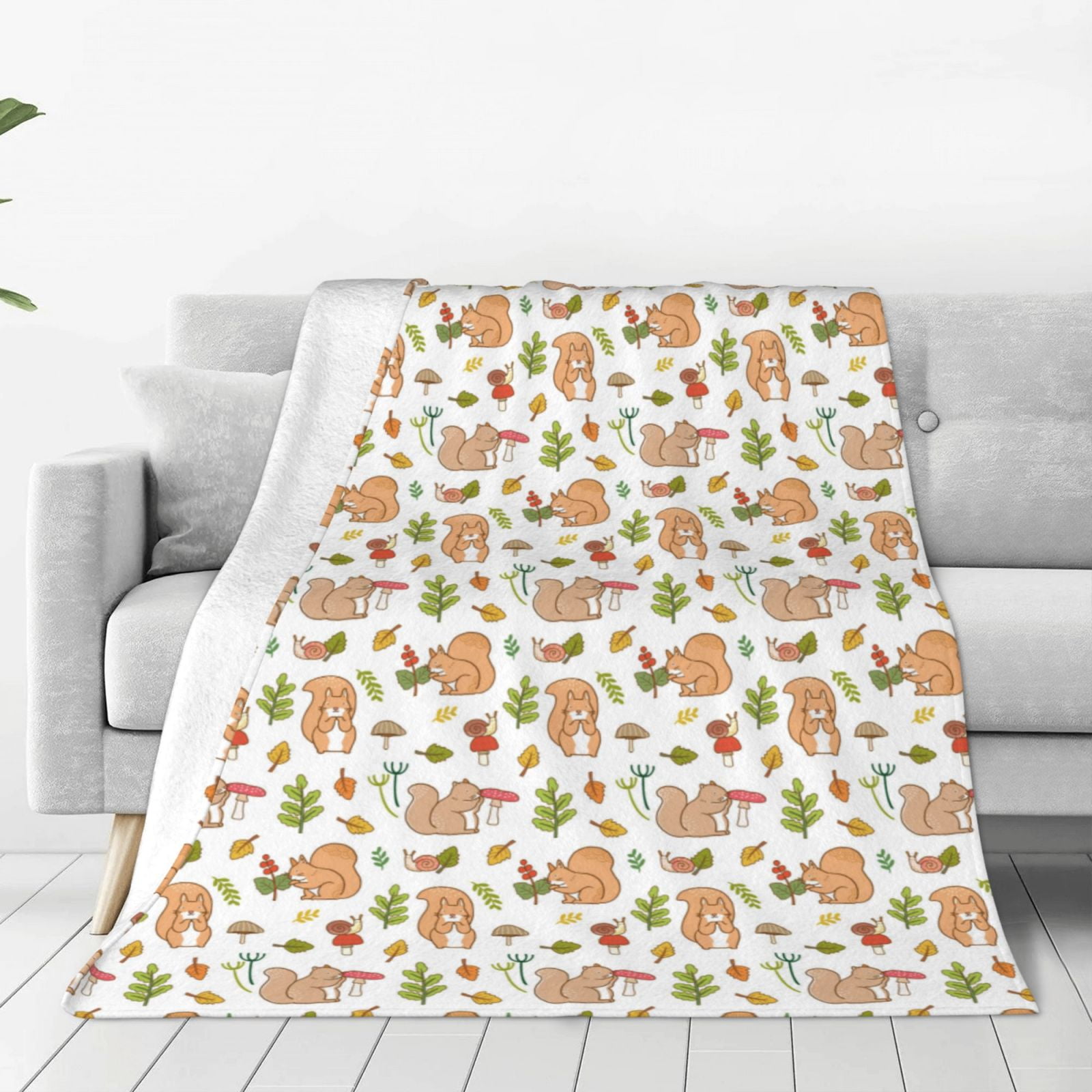 Fuzoiu Squirrel And Mushroom Print Ultra-Soft Micro Fleece Blanket,All ...