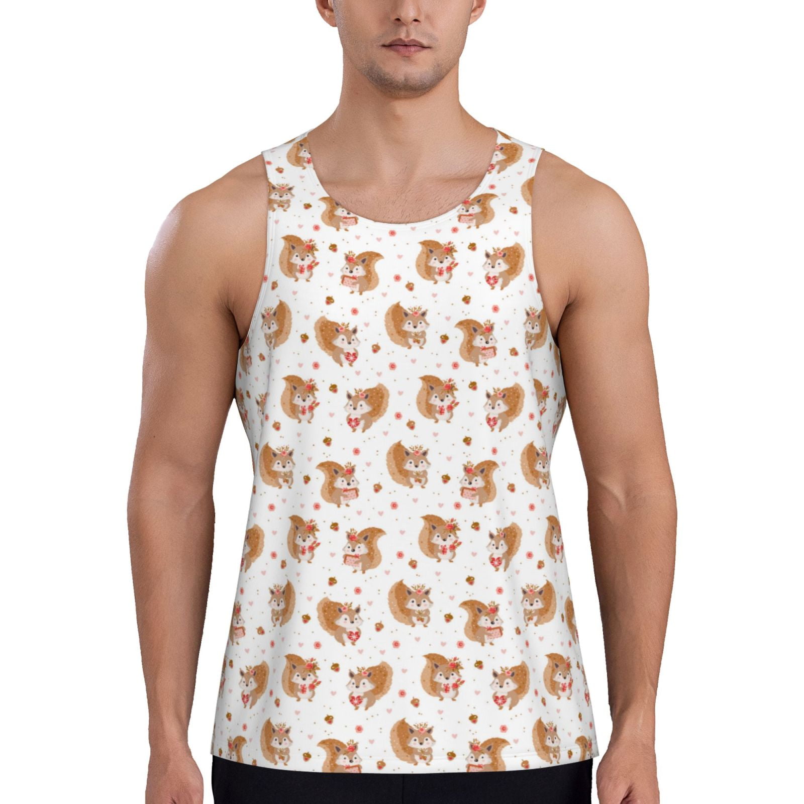 Fuzoiu Squirrel And Rose Print Men's Workout Tank Tops,Sleeveless Gym ...