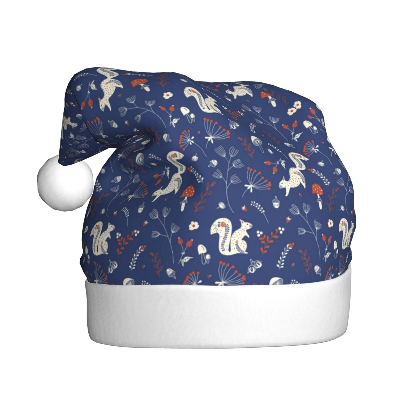 Fuzoiu Squirrel Flower Print Santa Hat Christmas Hat for Adults,Santa ...