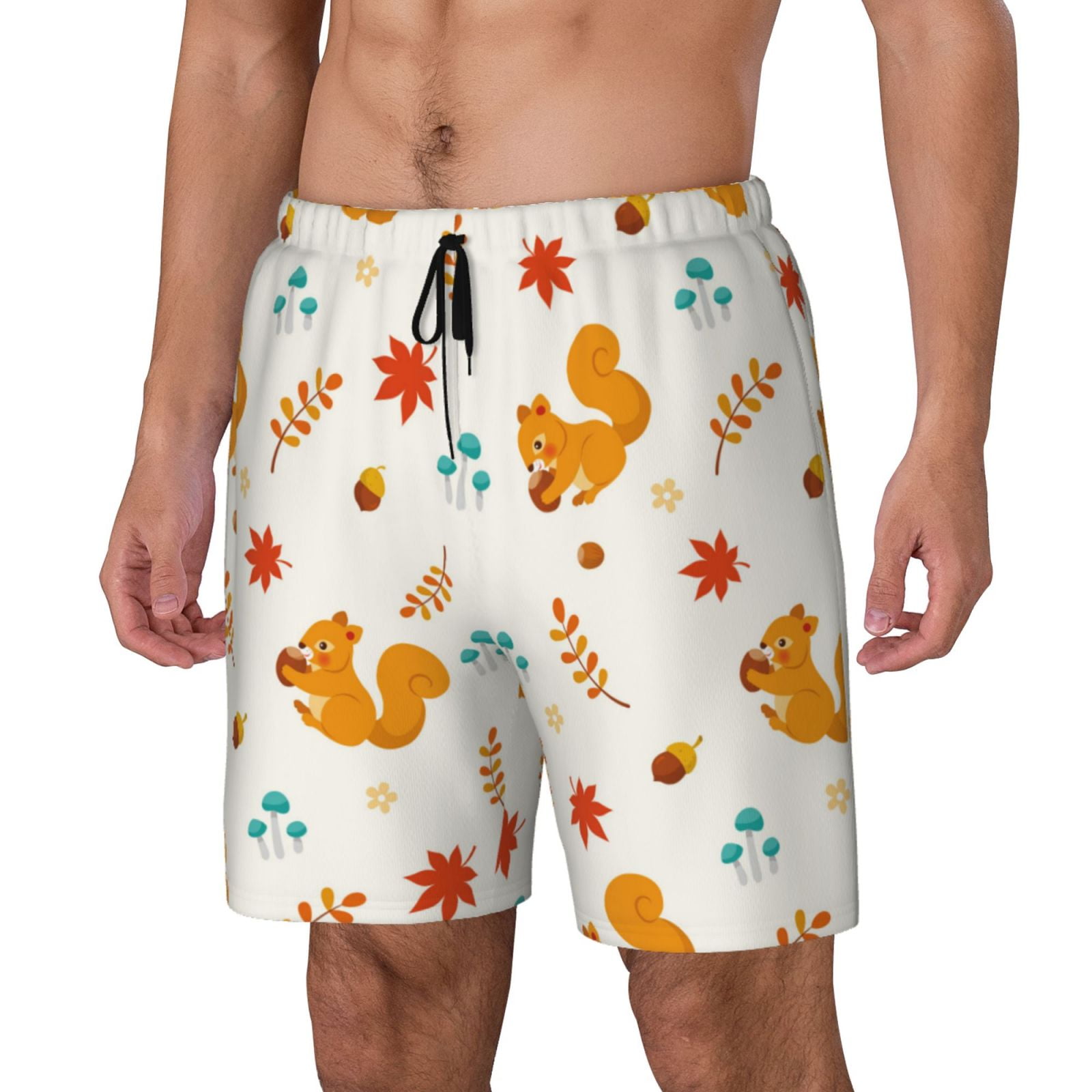 Fuzoiu Squirrel Maple Leaves And Nuts Print Men's Swim Shorts,Quick-Dry ...