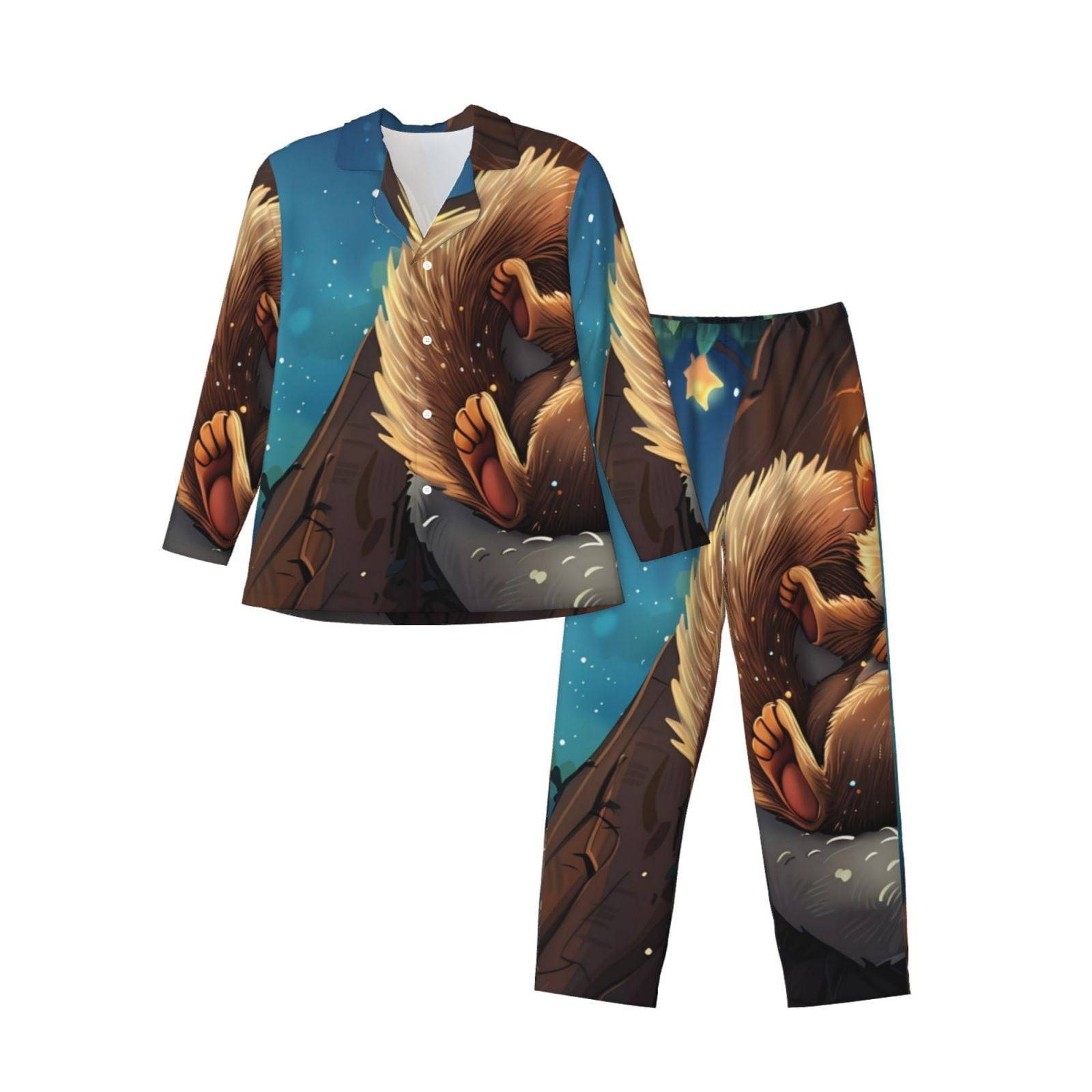 Fuzoiu Squirrel Sleeping In Tree Print Men's Long-Sleeved Pajama,Lounge ...
