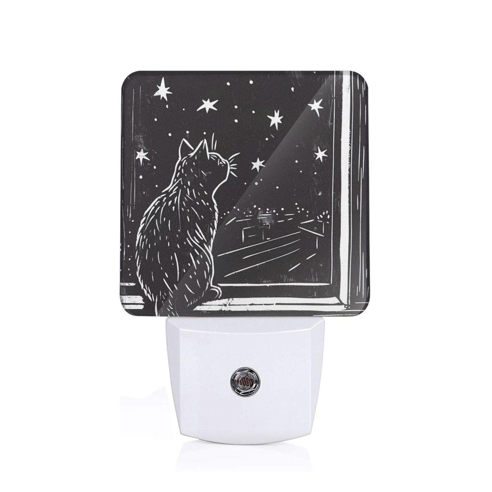 Fuzoiu Star Gazing Cat Illustration Print Dusk to Dawn LED Night Light ...