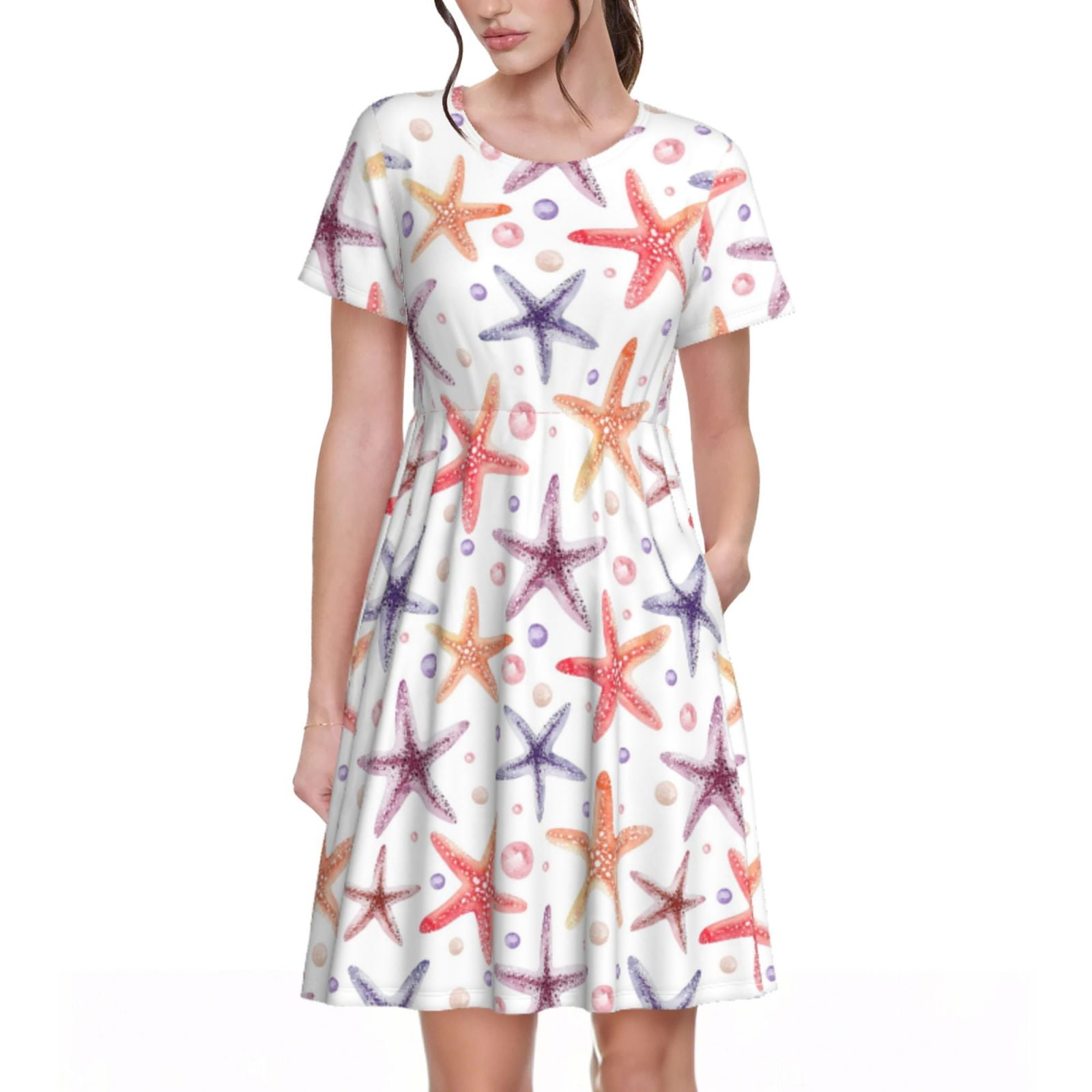 Fuzoiu Starfish 1 Print Womens Summer Trendy Short Sleeve Dresses,A ...