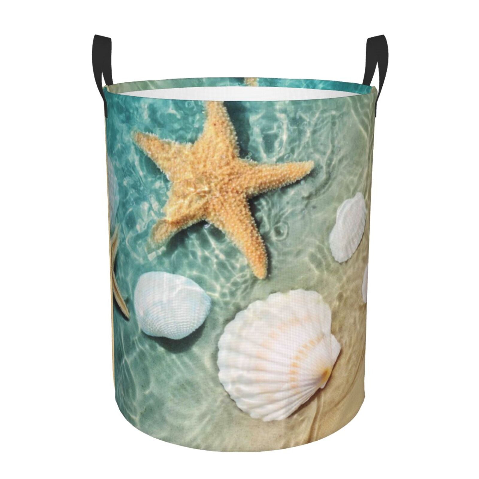 Fuzoiu Starfish And Seashell Print Circular Hamper,Laundry Basket with ...