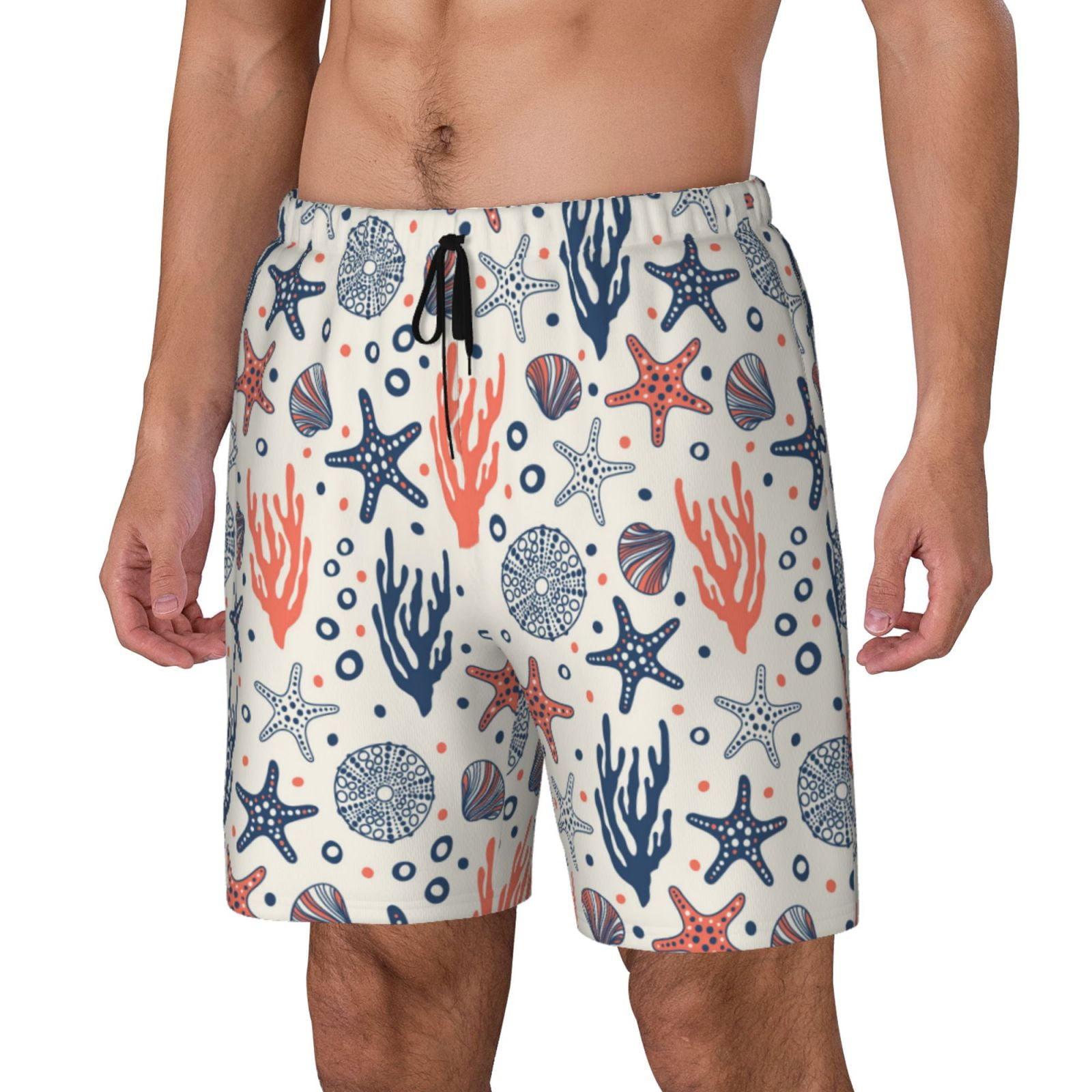 Fuzoiu Starfish Shell Print Men's Swim Shorts,Quick-Dry Double-Layer ...