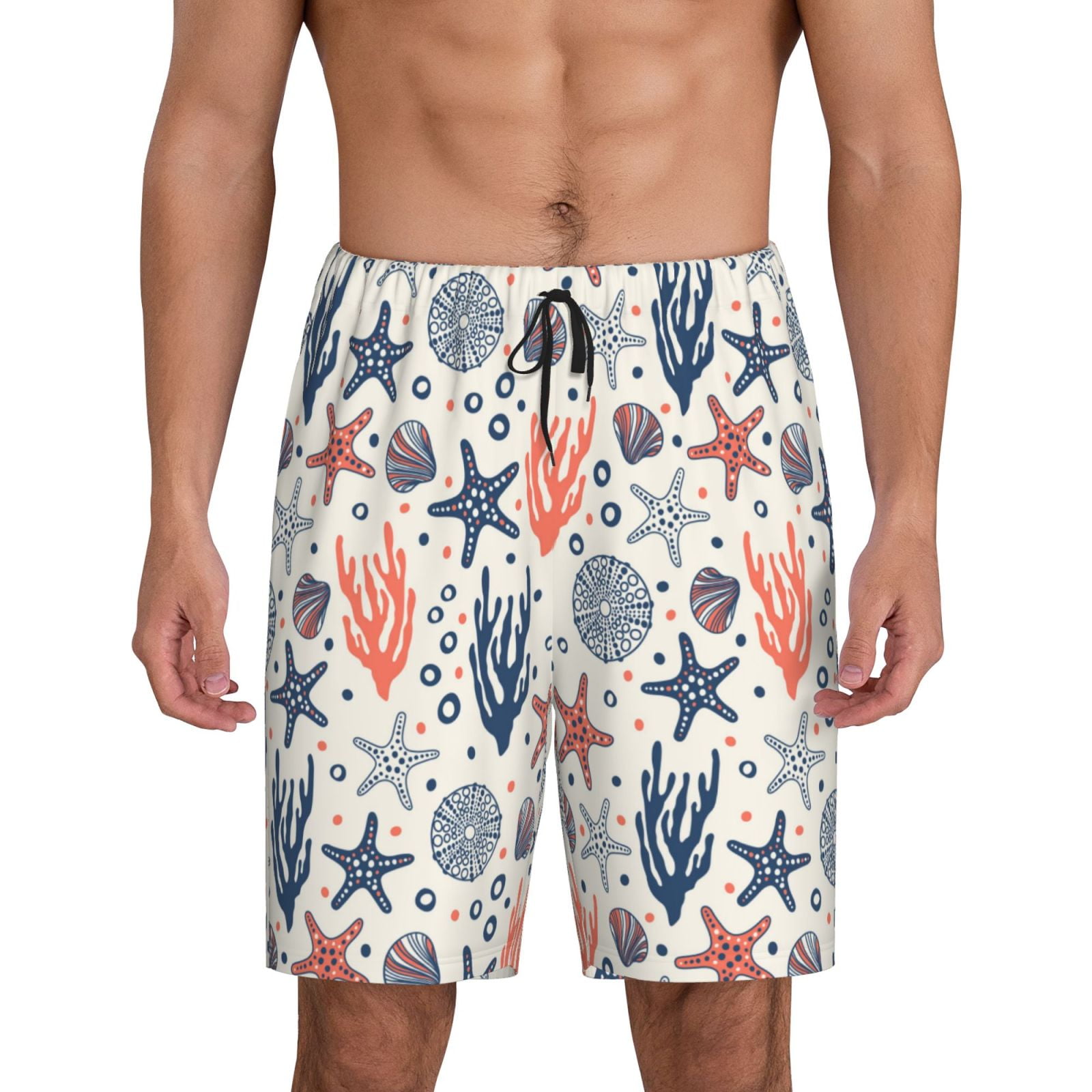 Fuzoiu Starfish Shell Print Pajama Shorts for Men, Men's Pajama Bottoms ...