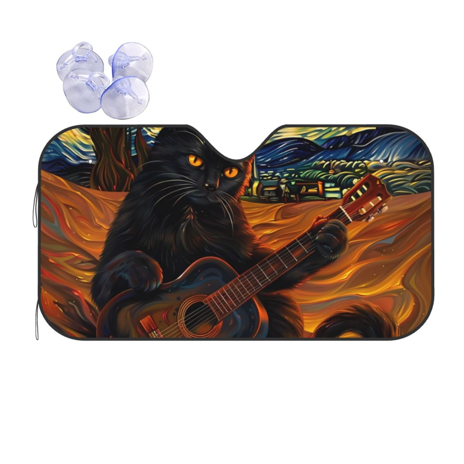 Fuzoiu Starry Night Cat Guitarist A Print Car Windshield Sun Shade ...
