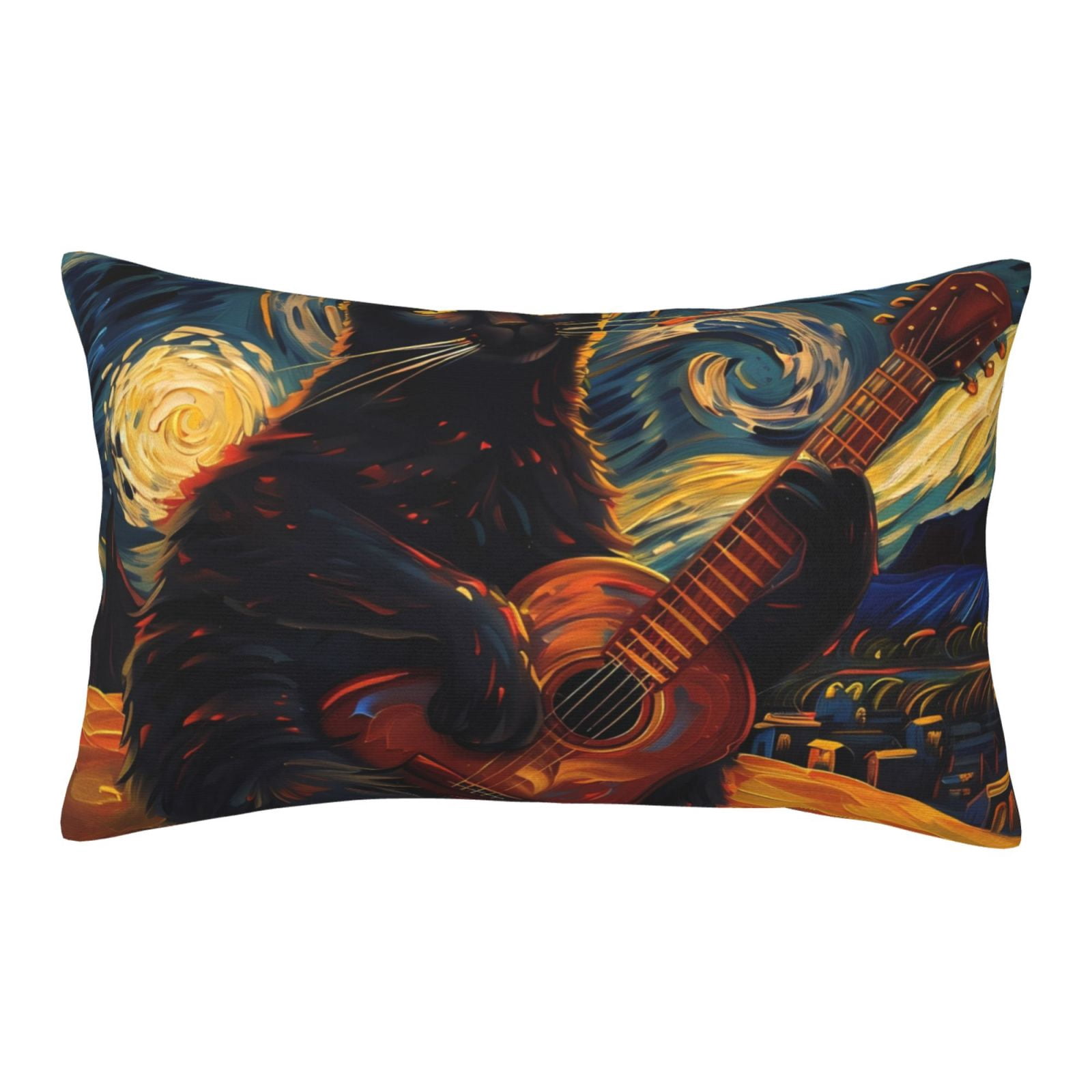 Fuzoiu Starry Night Cat Guitarist Print Fuzzy Pillowcases, Super Soft ...