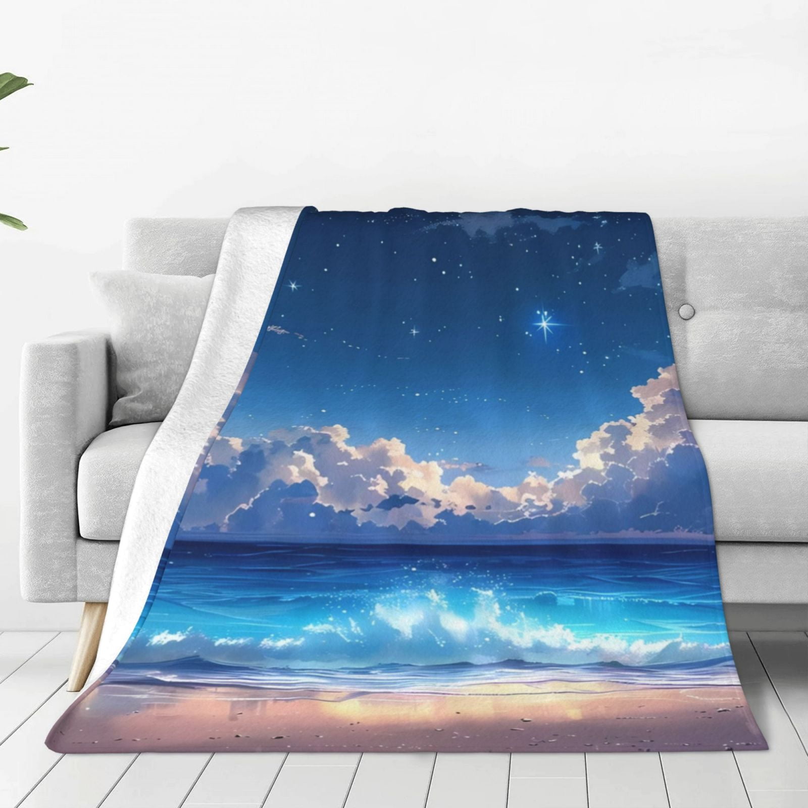 Fuzoiu Starry Night Ocean View Print Ultra-Soft Micro Fleece Blanket ...