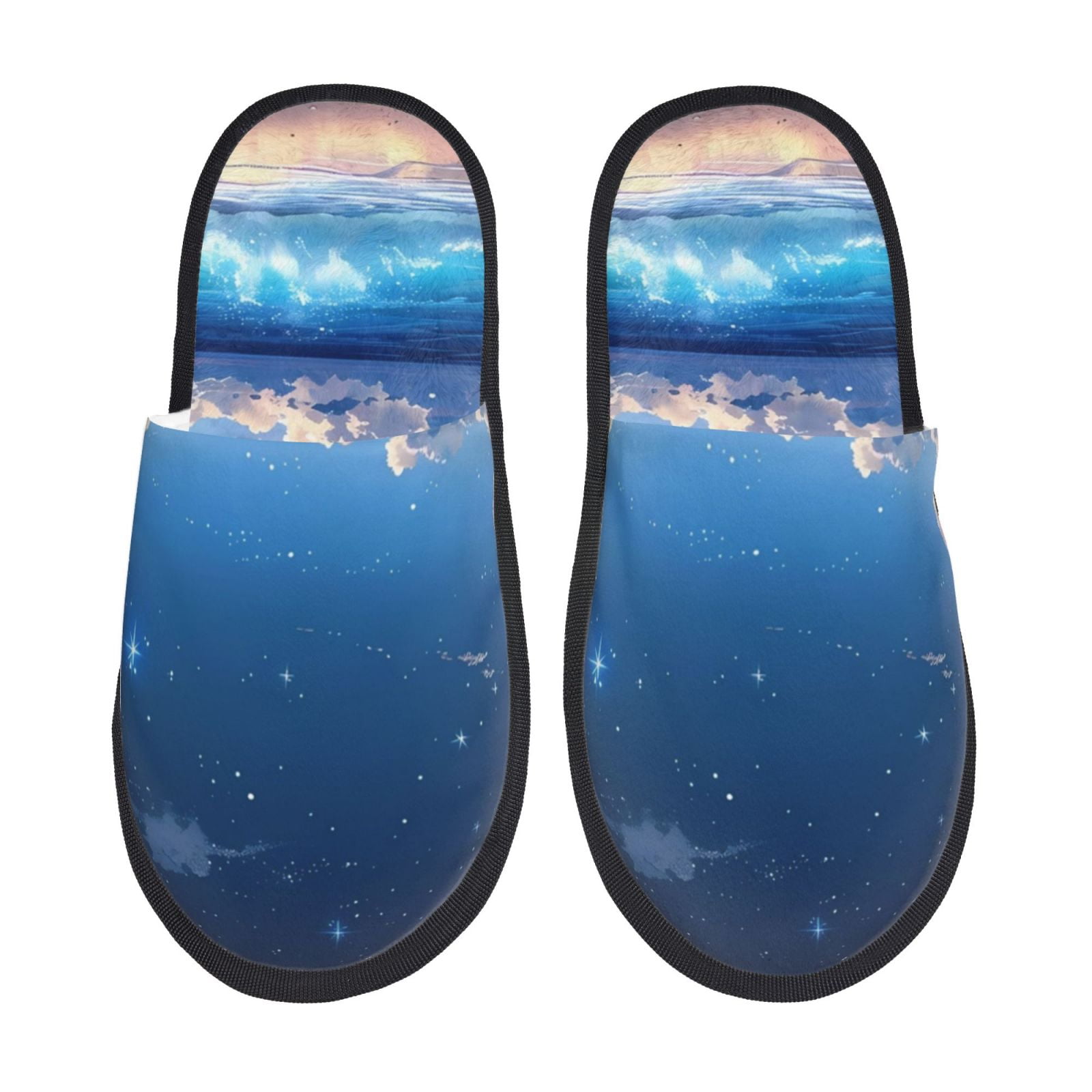 Fuzoiu Starry Night Ocean View Print Unisex Furry Slippers,Plush Indoor ...