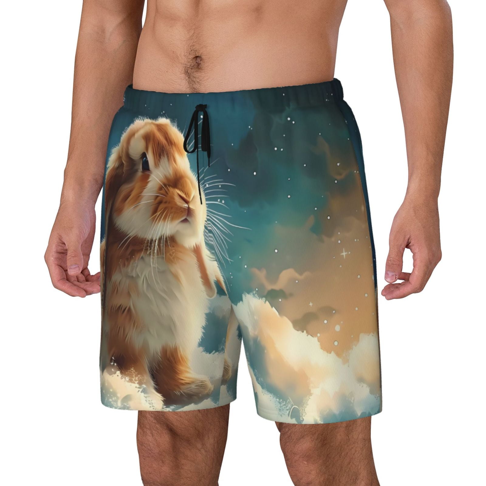 Fuzoiu Starry Sky Cloud Cute Rabbit Print Men's Swim Shorts,Quick-Dry ...