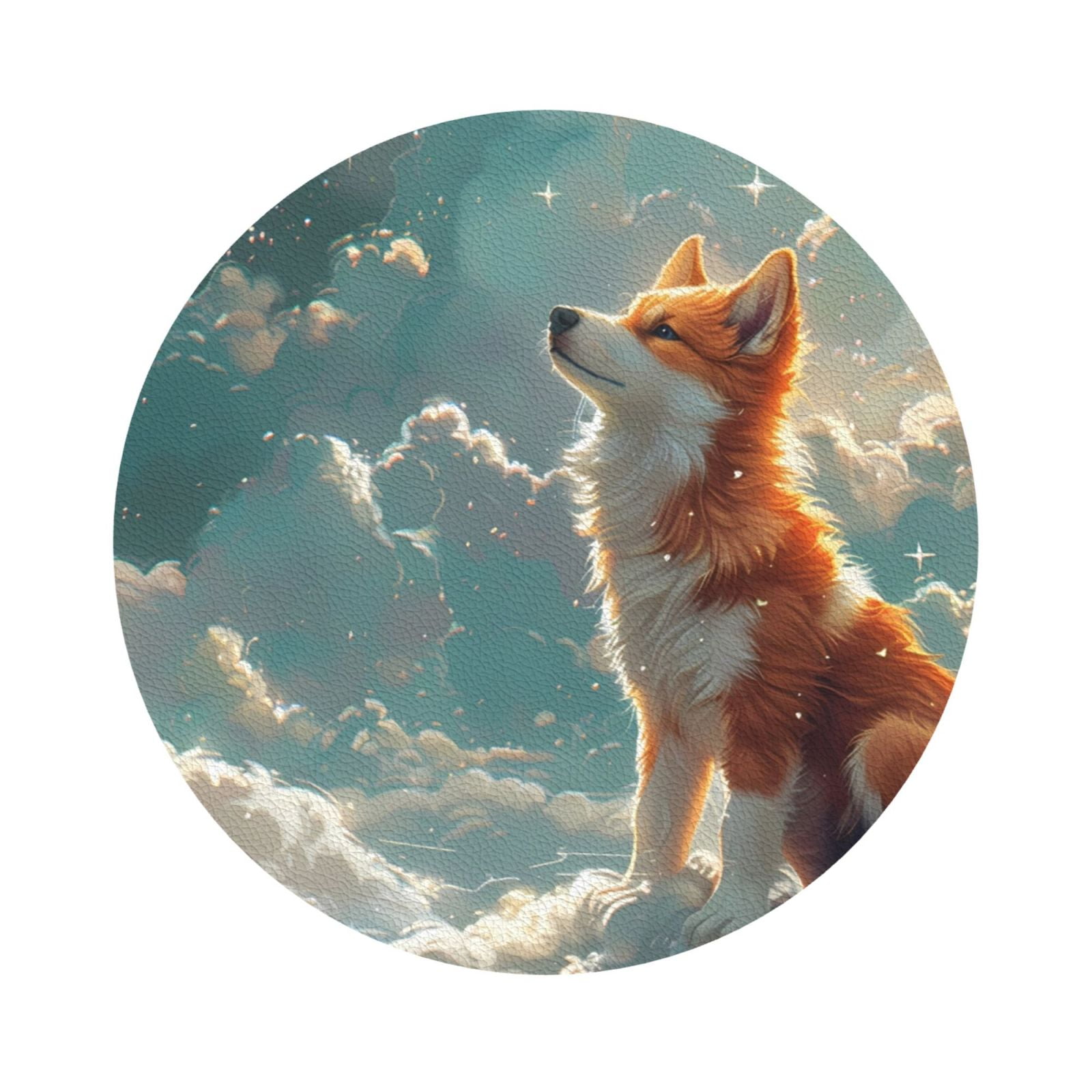 Fuzoiu Starry Sky Cloud Fox Print Leather Coasters Set,Drink Coasters ...