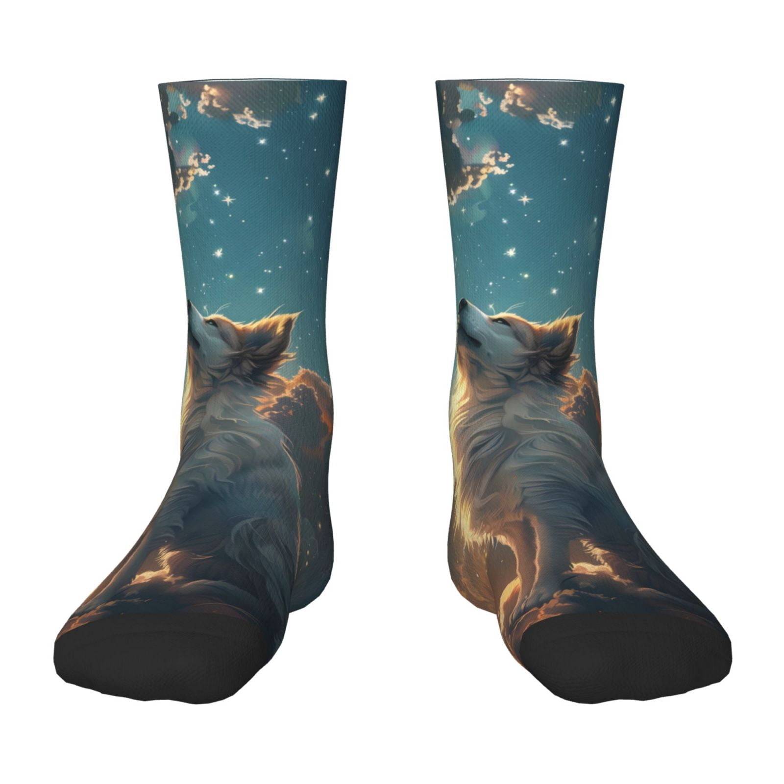 Fuzoiu Starry Sky Cloud Wolf Print Kids Socks For Boys Girls,Grip Crew ...
