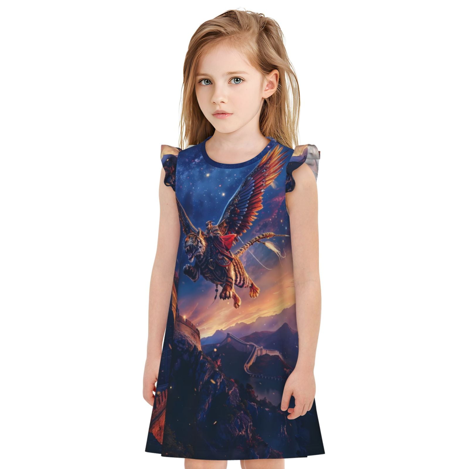 Fuzoiu Starry Sky Flying Tiger Print Girls' Nightgowns Pajamas Dress ...